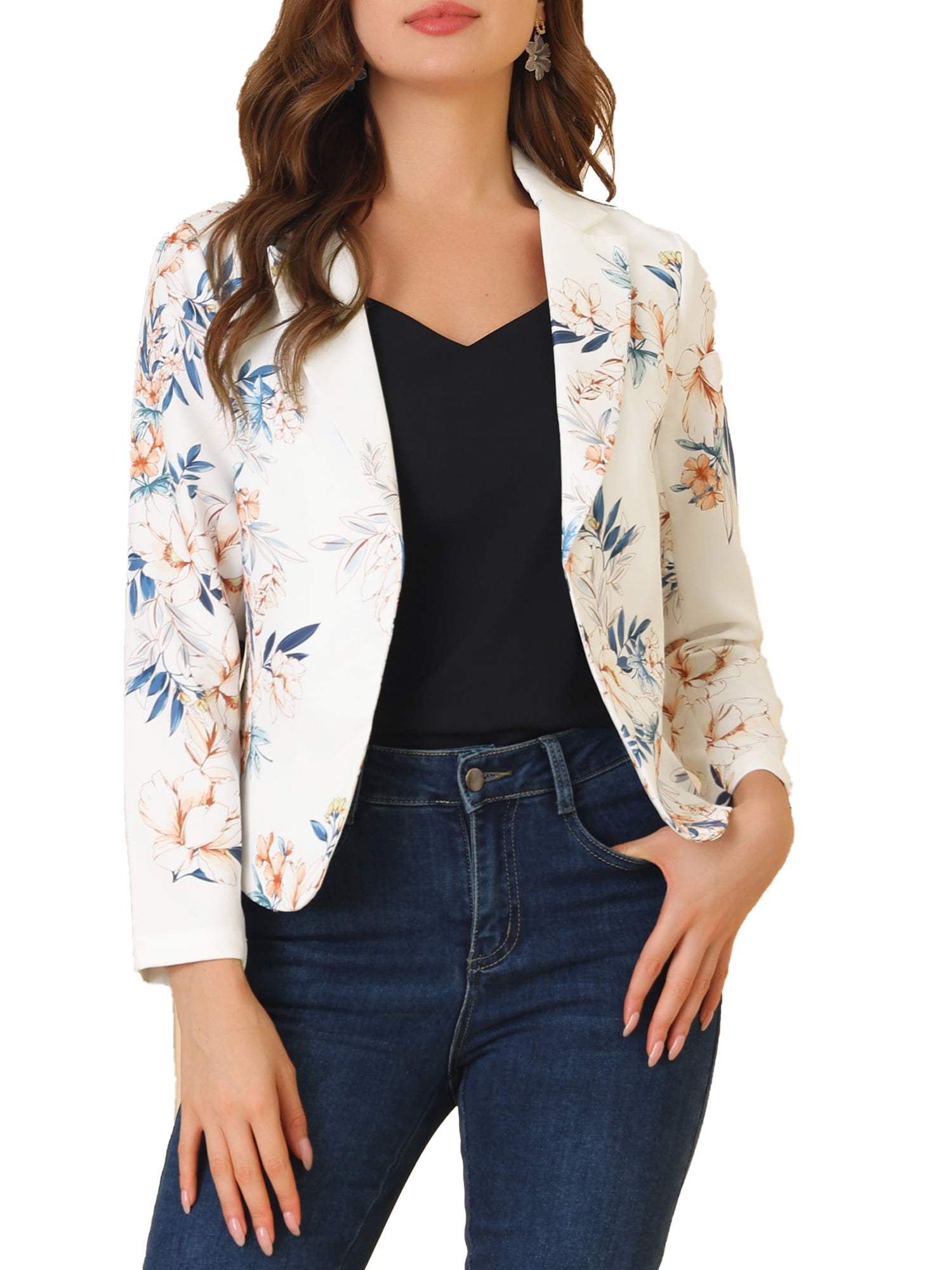 Unique Bargains Women's Notched Lapel Open Front Work Crop Blazer ...