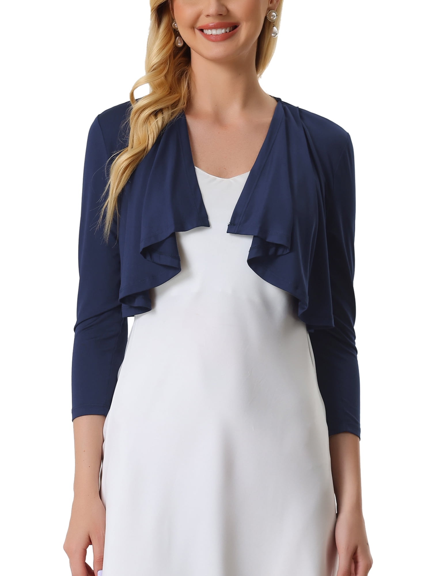 Unique Bargains Women's Open Front Drape 3/4 Sleeve Bolero Shrug Crop ...