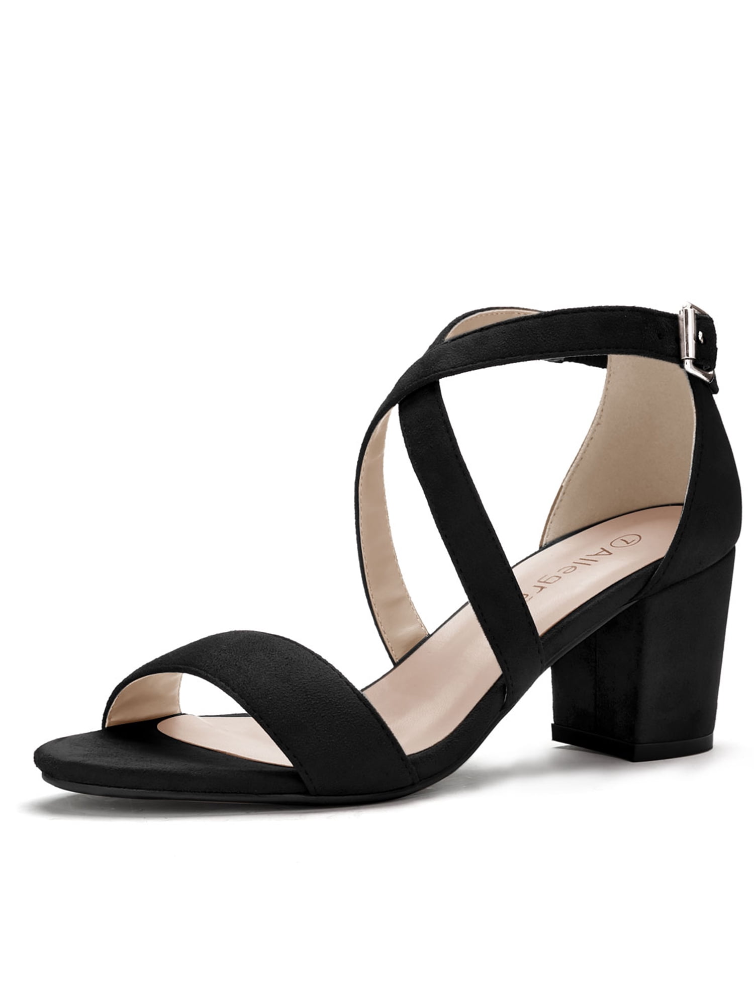 Unique Bargains Women's Open Toe Cross Strap Mid Block Heel Sandals ...