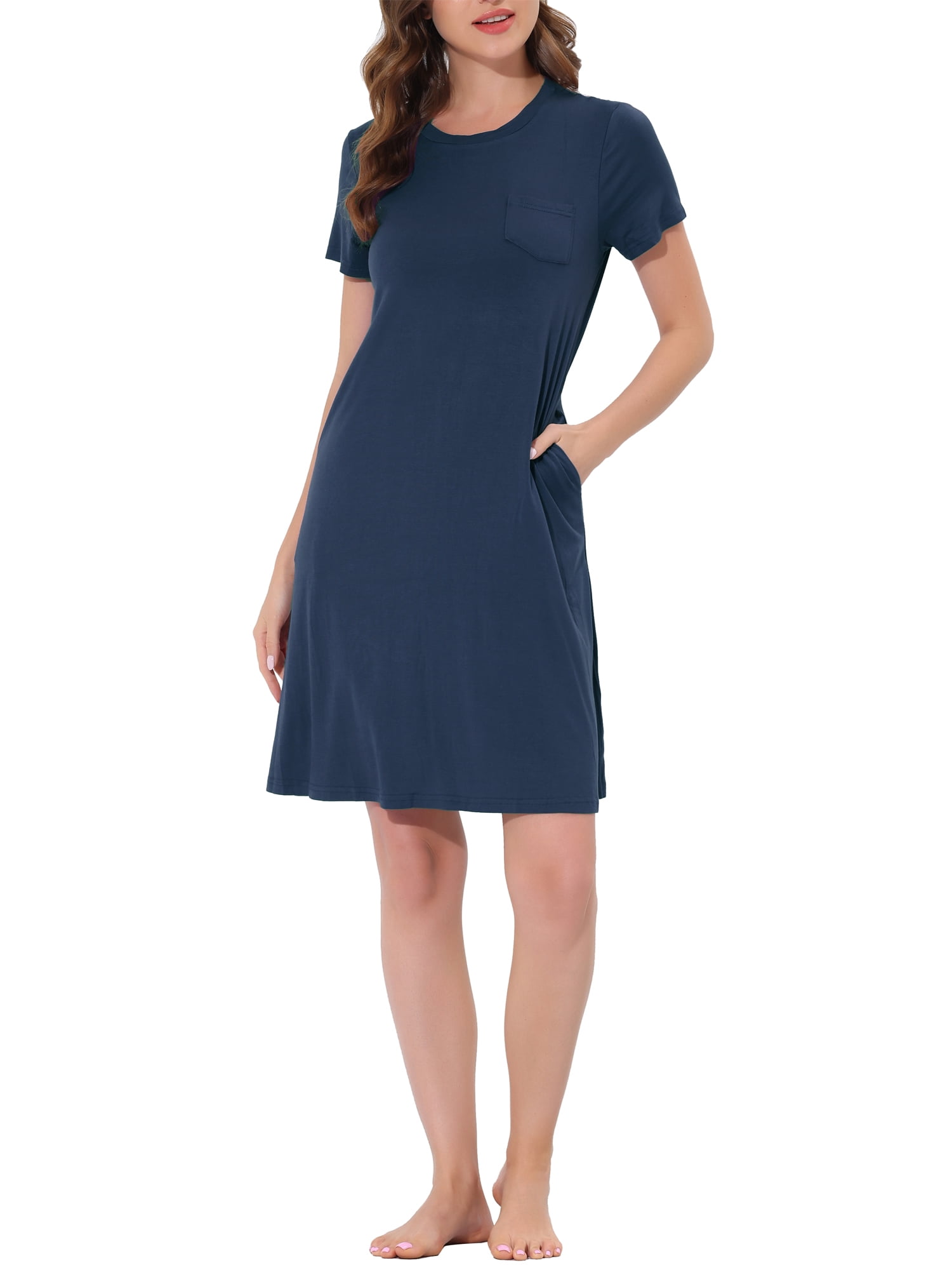 Unique Bargains Women's Stretchy Pajama Dress with Pockets - Soft ...