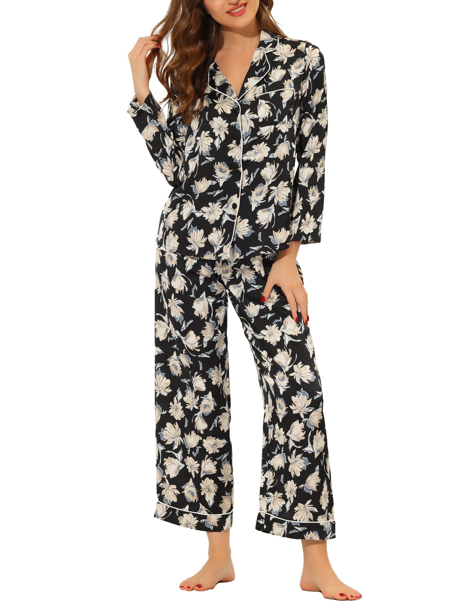 Unique Bargains Women's Pajama Sleep Shirt Nightwear Sleepwear Lounge ...