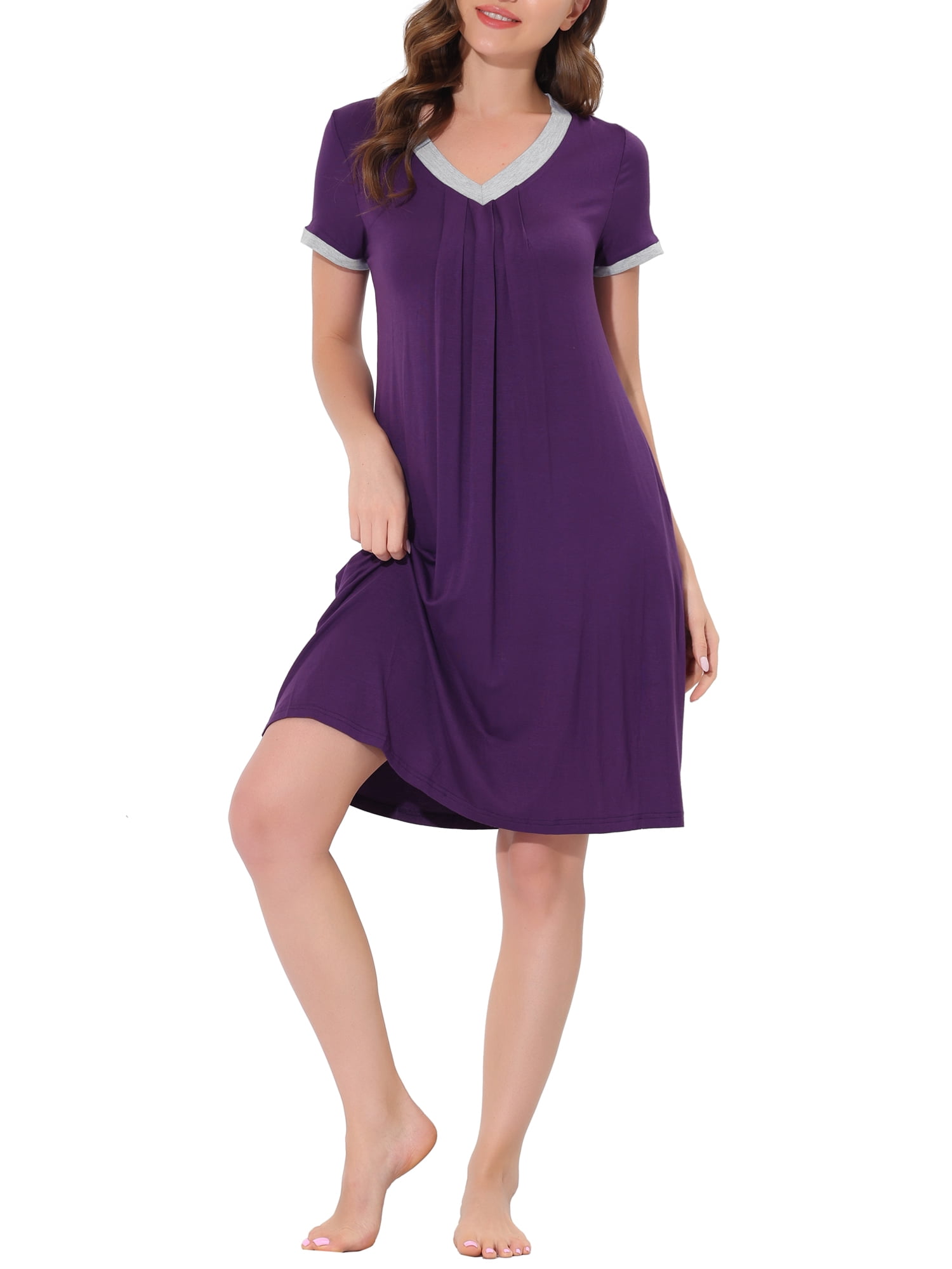 Unique Bargains Women's Pajama V-Neck Nightshirt Sleepwear with Pockets ...