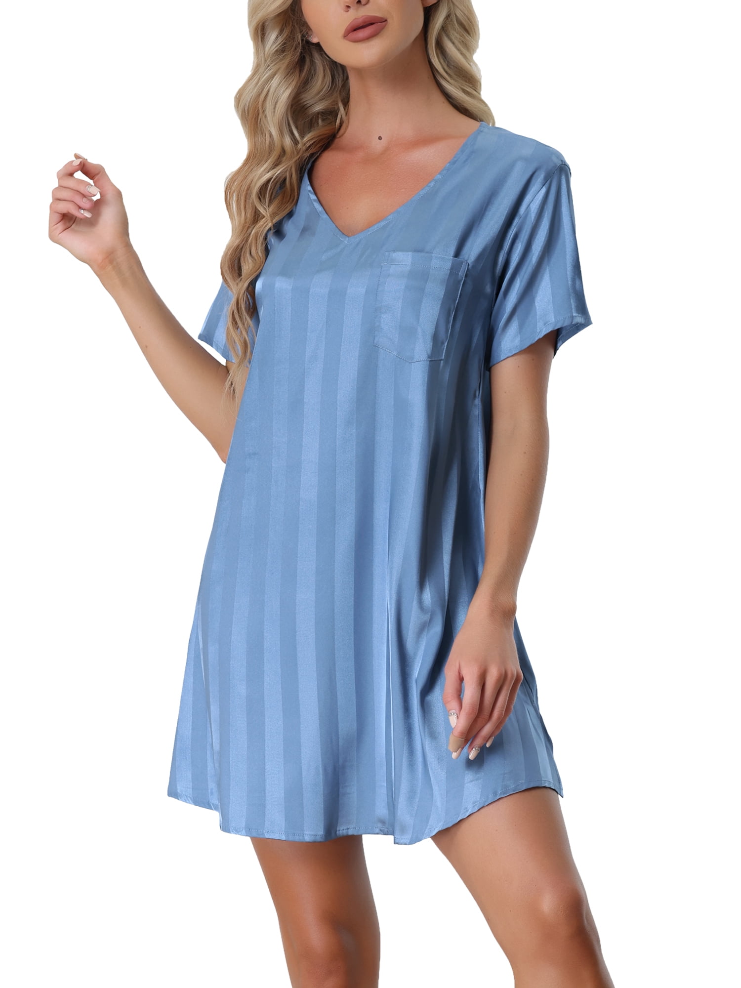 Unique Bargains Women's Pajamas Satin Dress Nightshirt Lounge Sleepwear ...