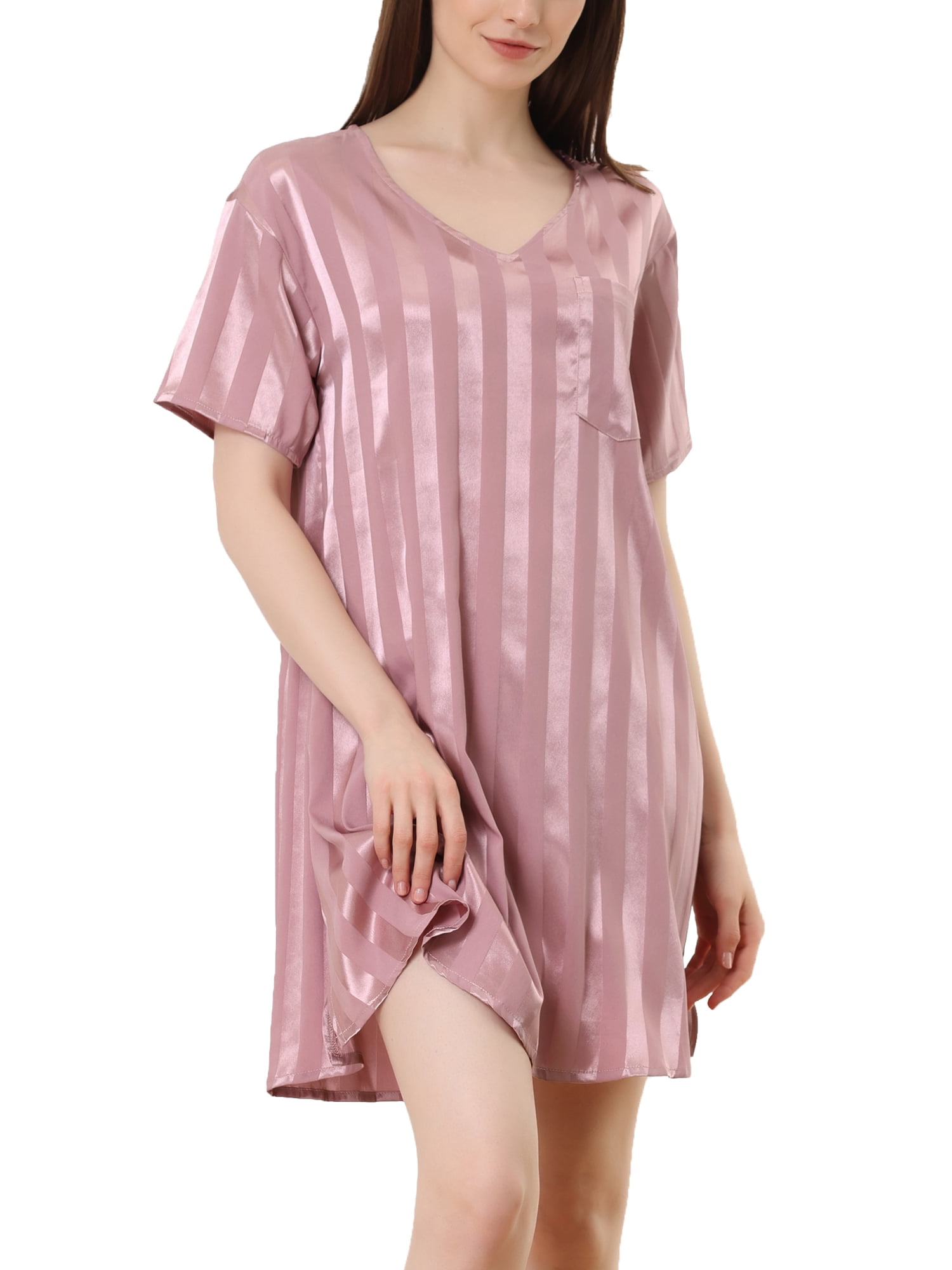 Unique Bargains Women's Pajamas Satin Dress Nightshirt Lounge Sleepwear ...