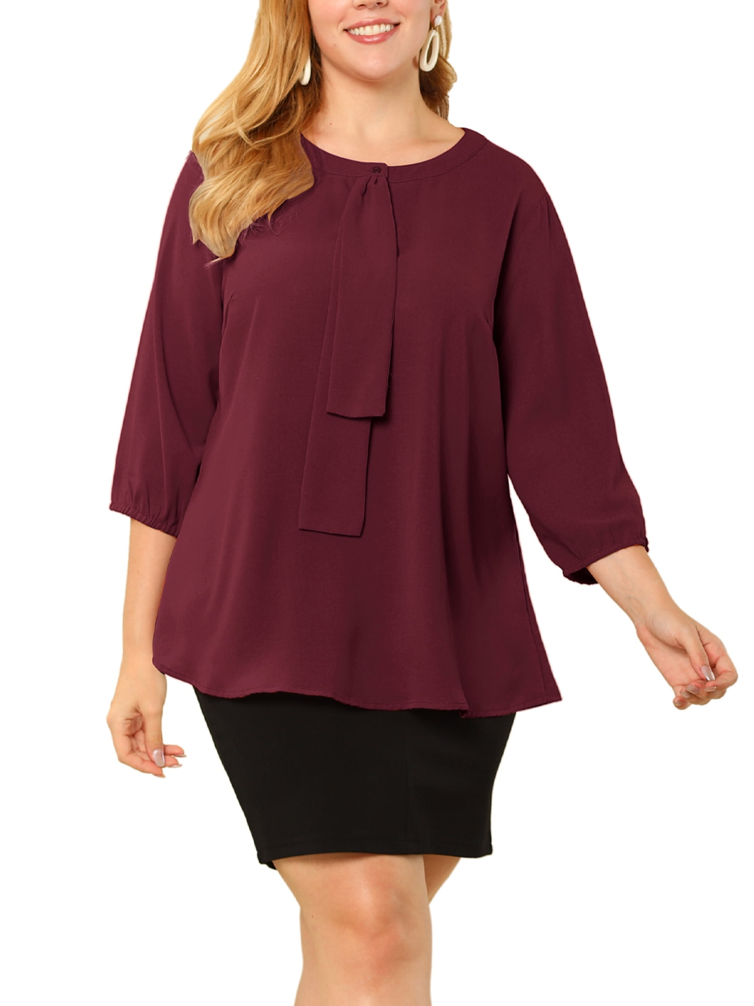 Unique Bargains Women's Plus Chiffon Top Round Neck Ruffle Work Blouse ...