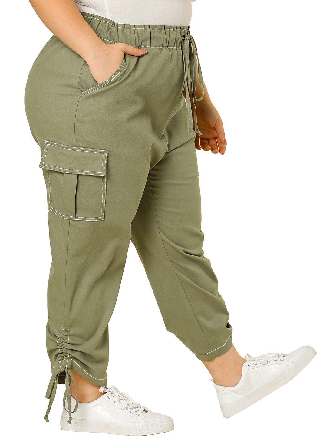 Unique Bargains Women's Plus Soft Elastic Waist Cargo Pants with ...