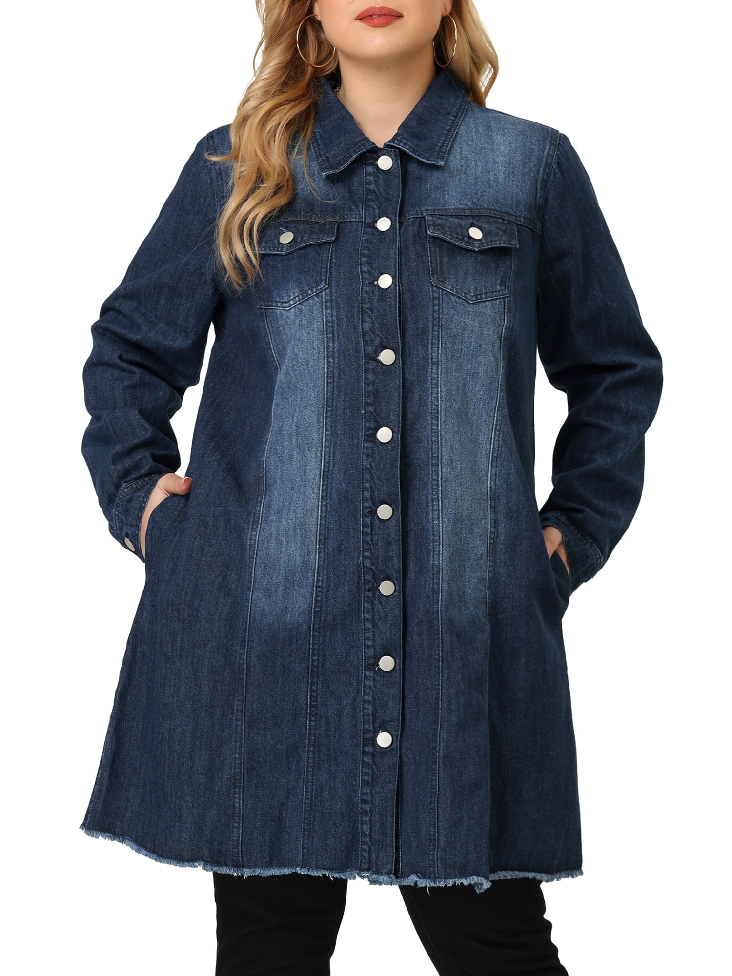 Unique Bargains Women's Plus Jeans Long Sleeve Long Denim Jackets ...