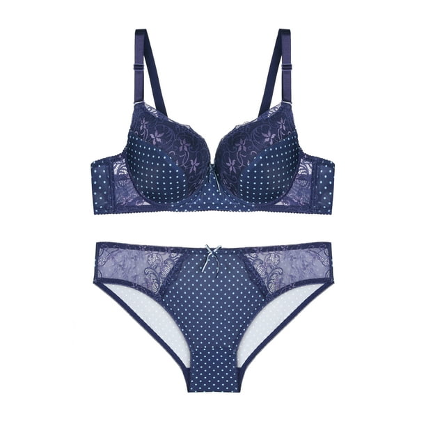 Unique Bargains Women's Plus Size 2 Piece Lace Polka Dots Matching Bras ...