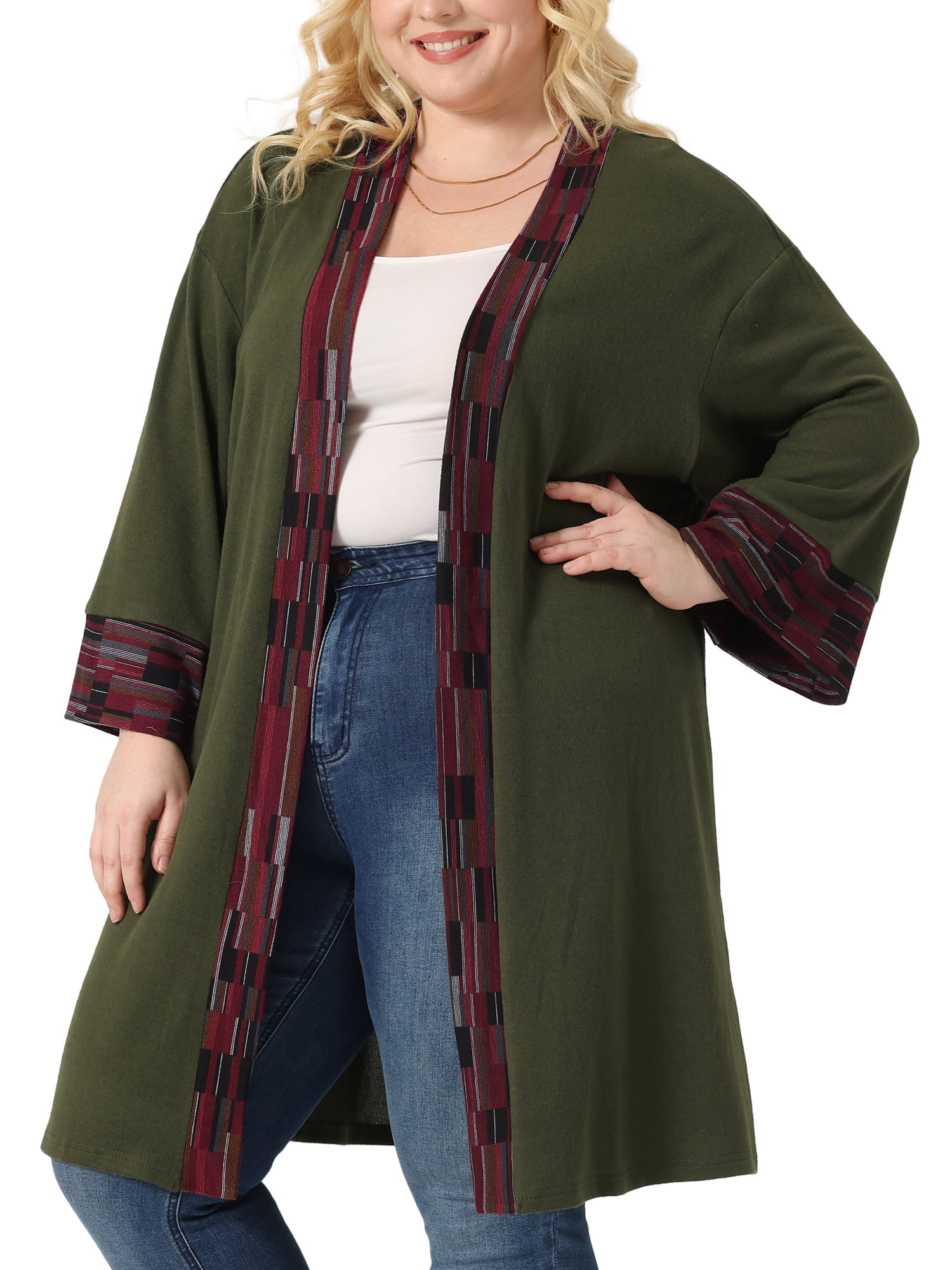Unique Bargains Women's Plus Size Boho Relaxed Open Front Cardigans 2X ...