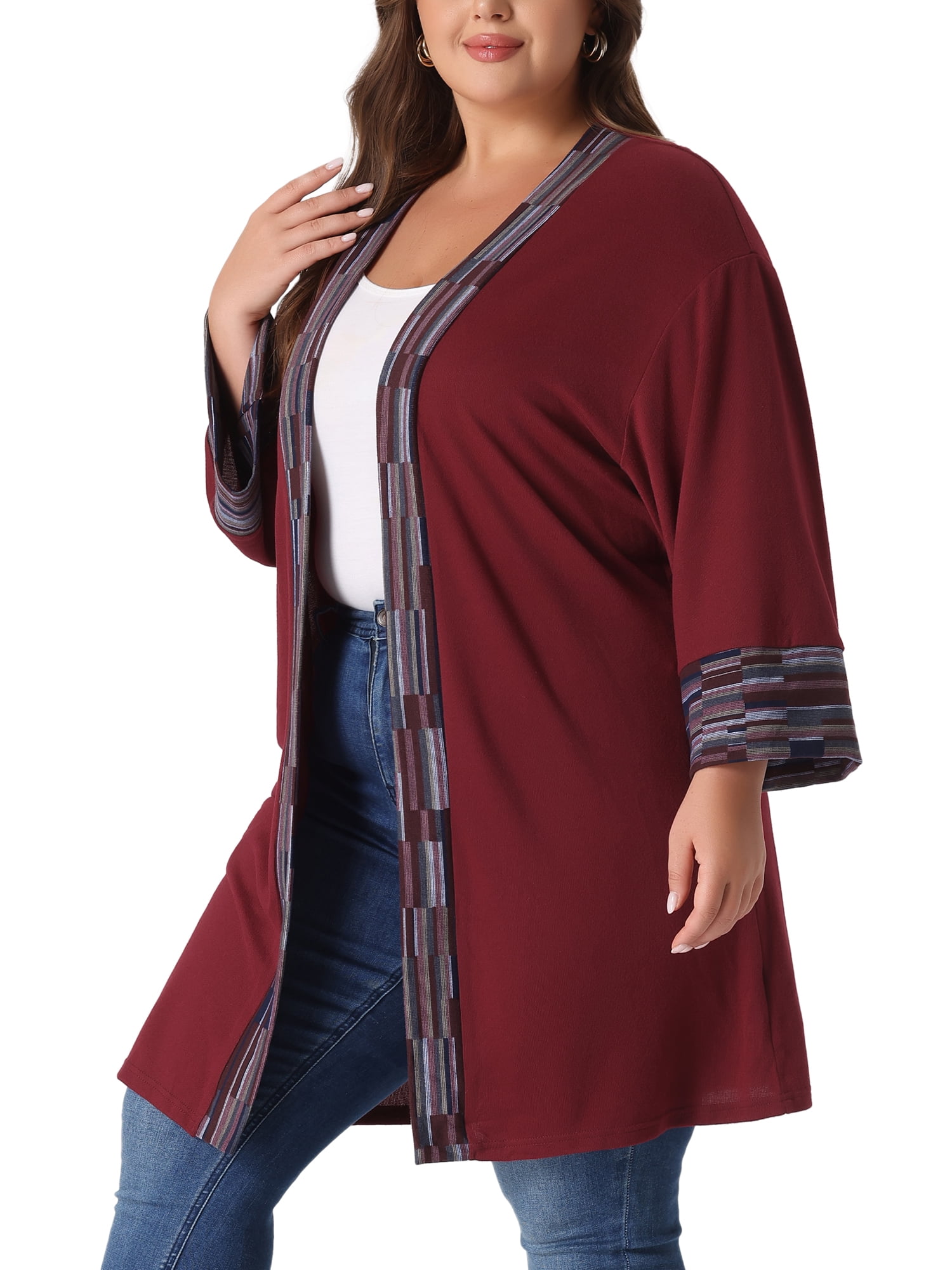 Unique Bargains Women's Plus Size Boho Relaxed Open Front Cardigans 2X ...
