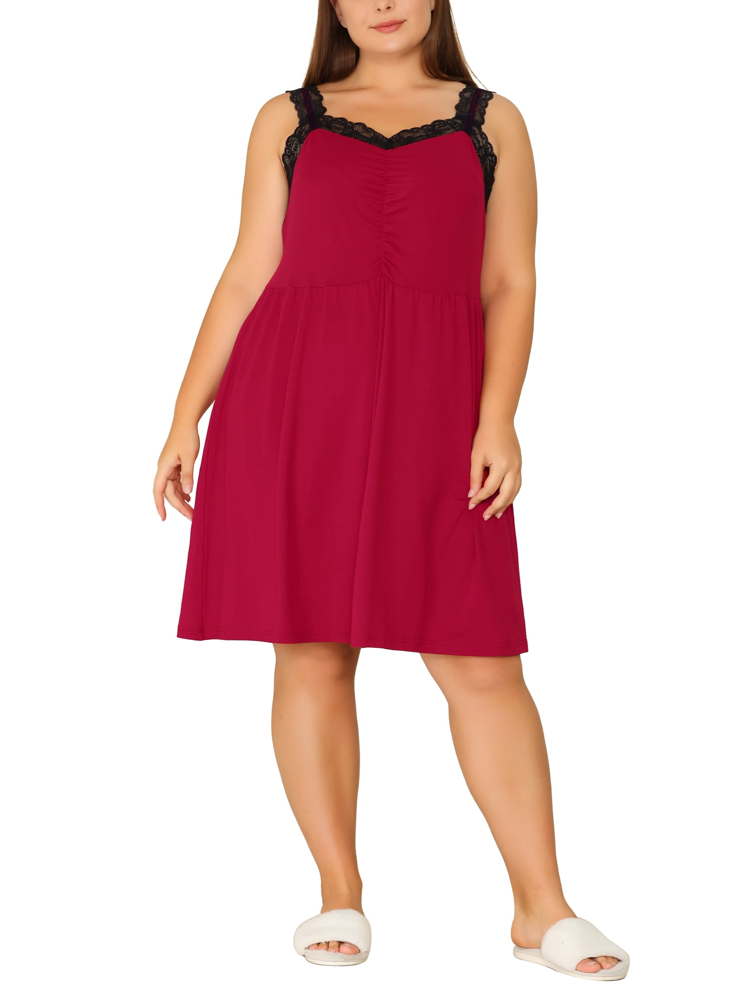 Unique Bargains Women's Plus Size Lace Cami Nightgown Lightweight ...