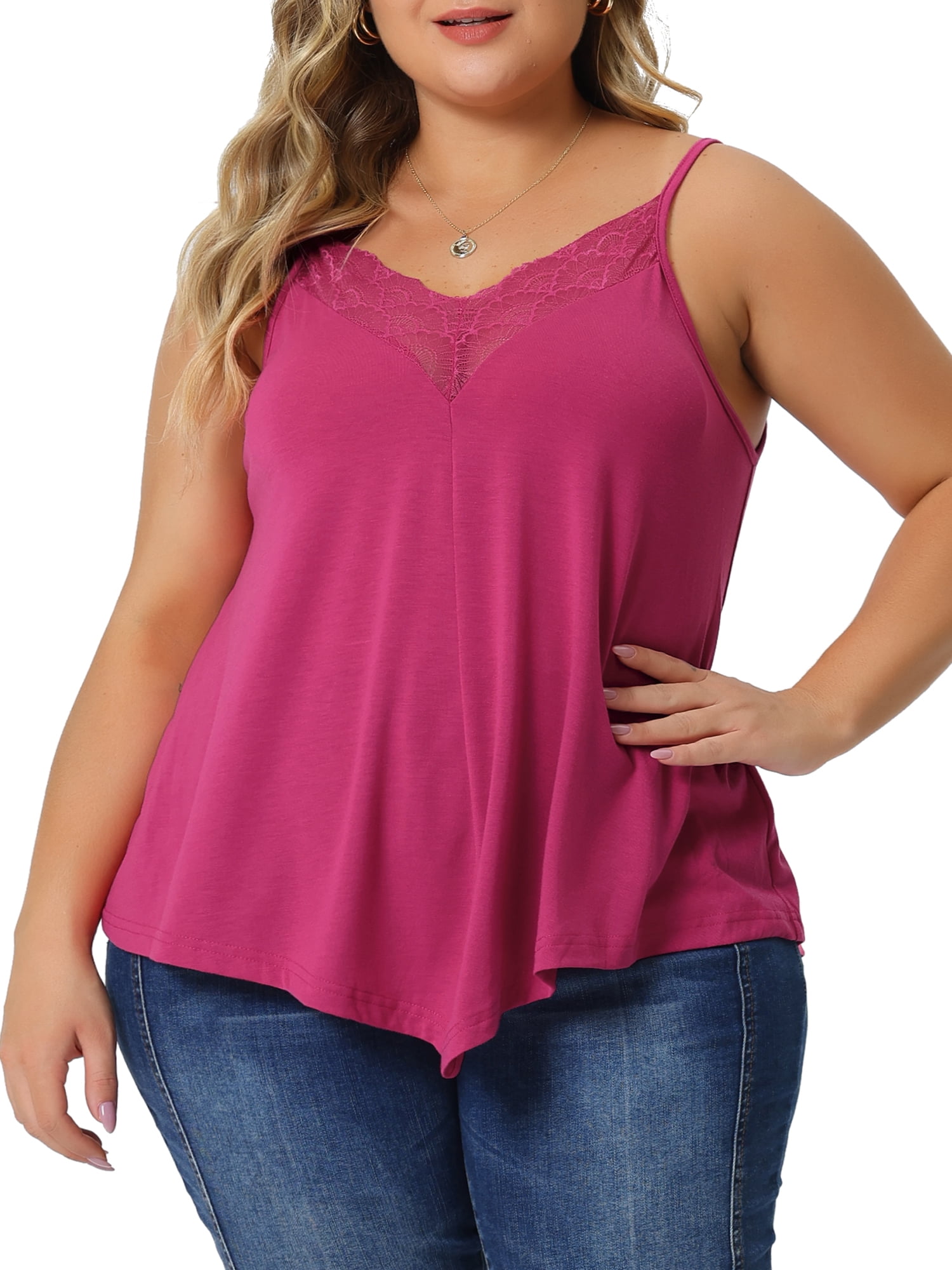 Unique Bargains Women's Plus Size Cami Tank Lace Front Spaghetti Strap ...