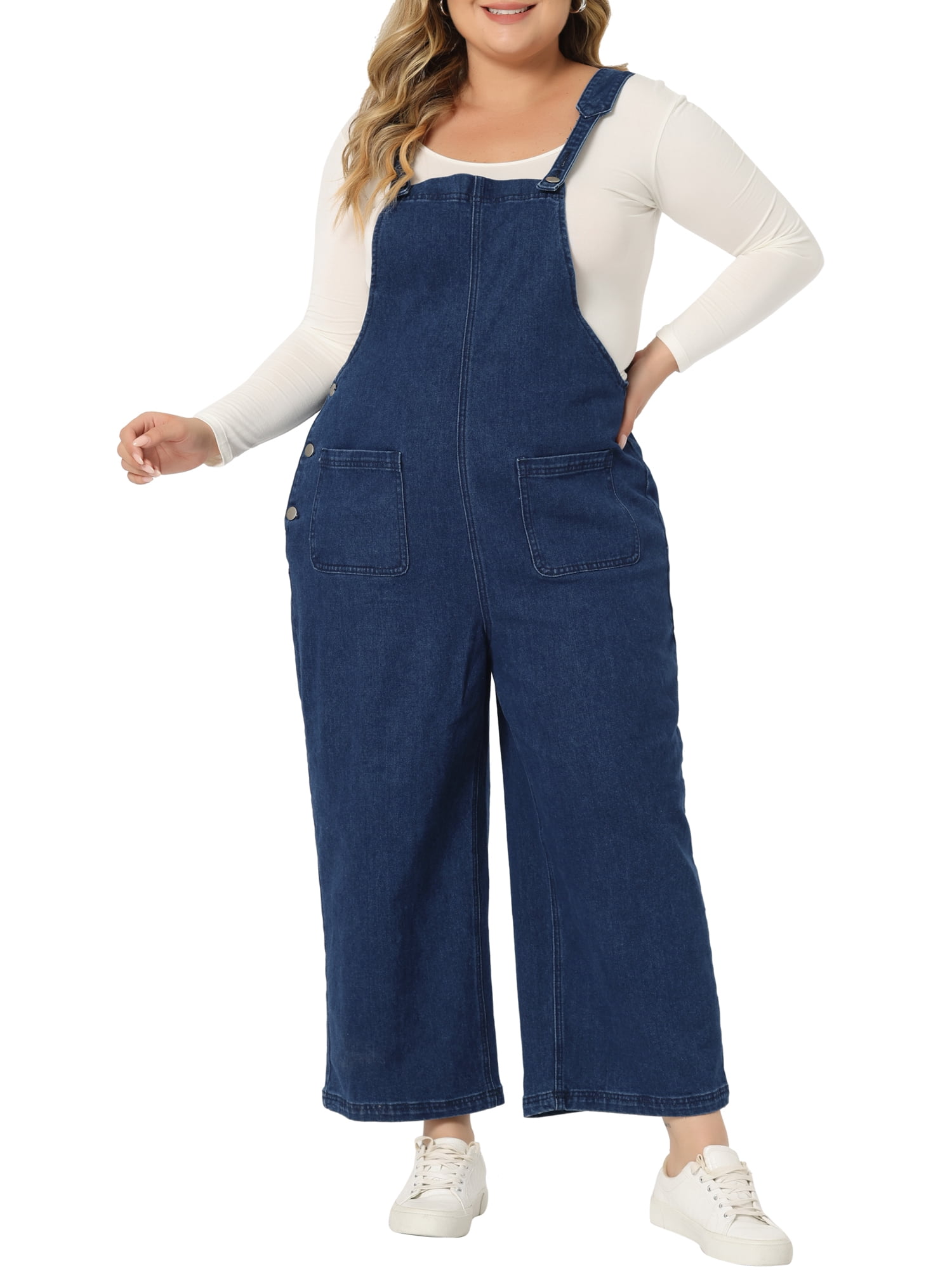Unique Bargains Women's Plus Size Denim Bib Adjustable Suspenders ...