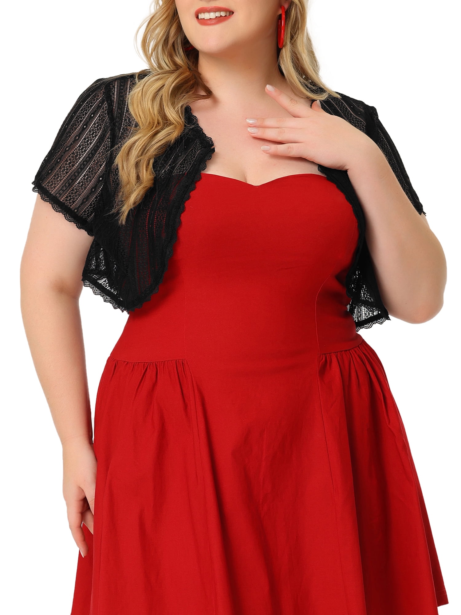Unique Bargains women's Plus Size Lace Crop Shrug Short Sleeve ...