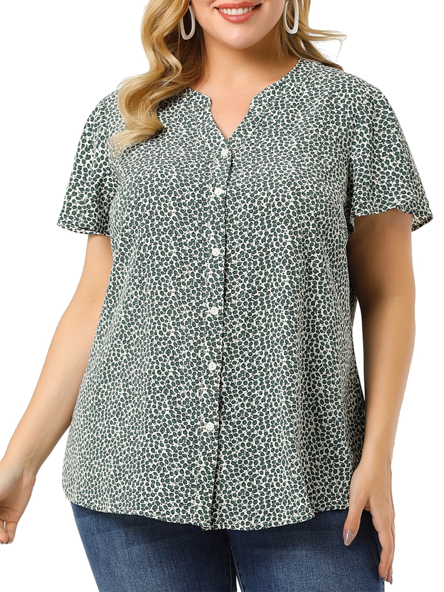 Unique Bargains Women's Plus Size Flare Short Sleeve Chiffon Blouse ...