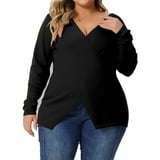 Unique Bargains Women's Plus Size Knitted Deep V Neck Wrap Criss Cross ...