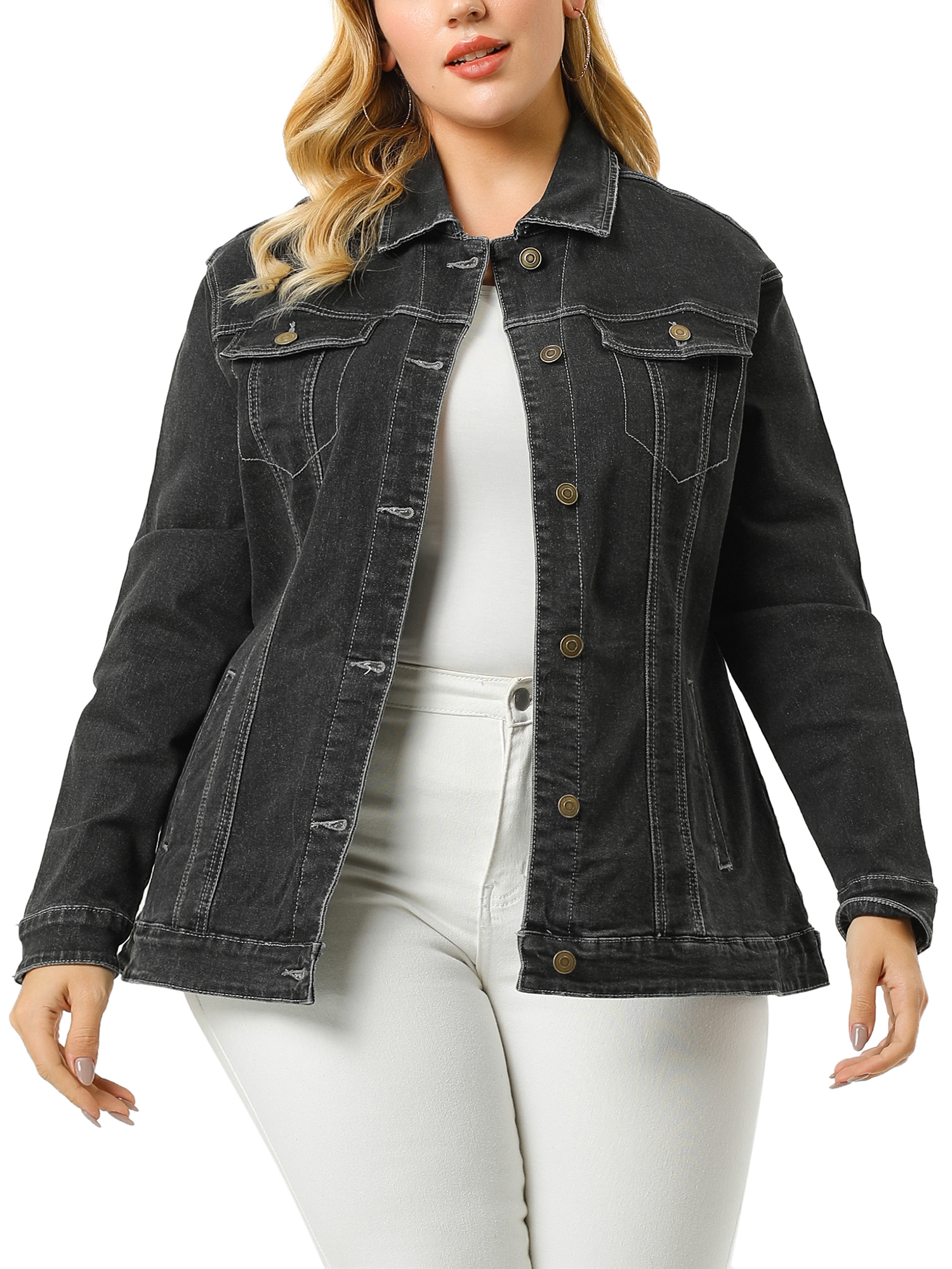 Chase Secret Women's Button Denim Jacket Distressed Ripped Long Sleeve ...