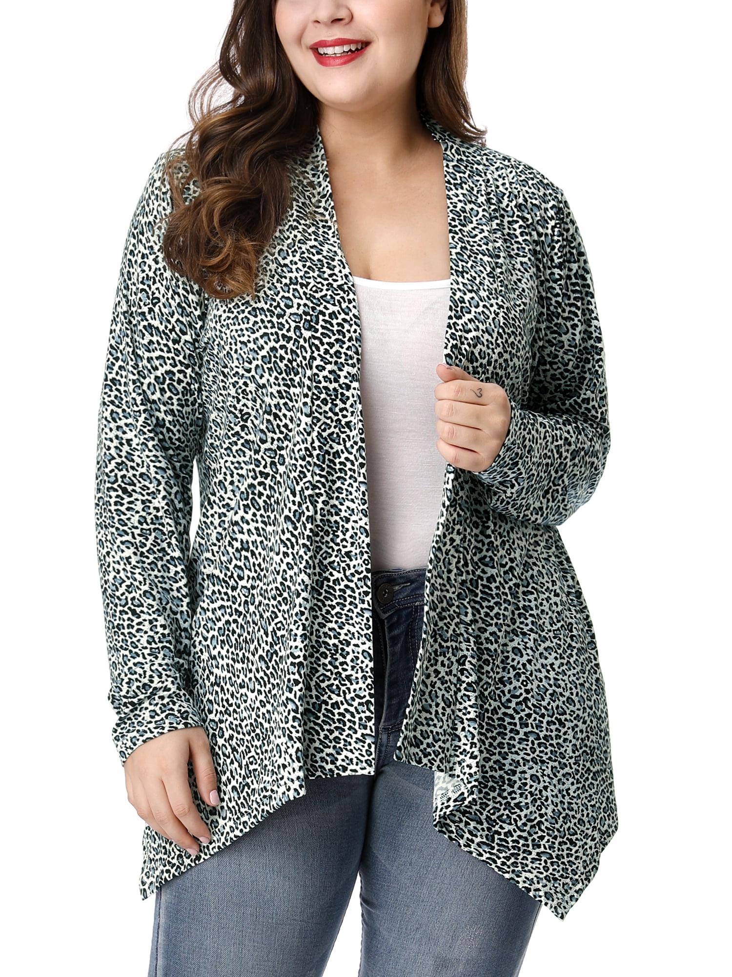 Unique Bargains Women's Plus Size Long Sleeve Leopard Print Asymmetric ...