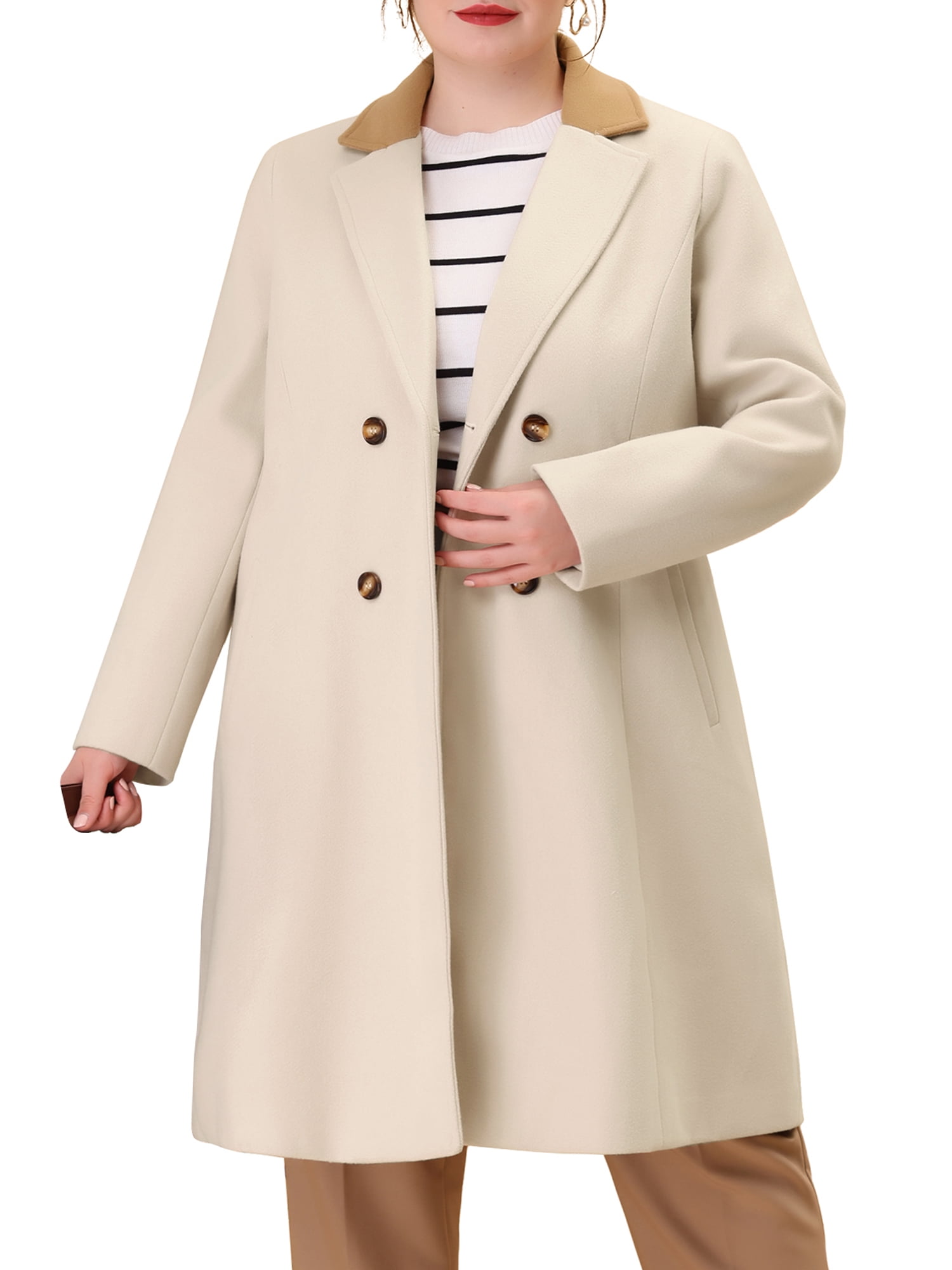 Unique Bargains Women's Plus Size Notched Lapel Warm Winter Double ...