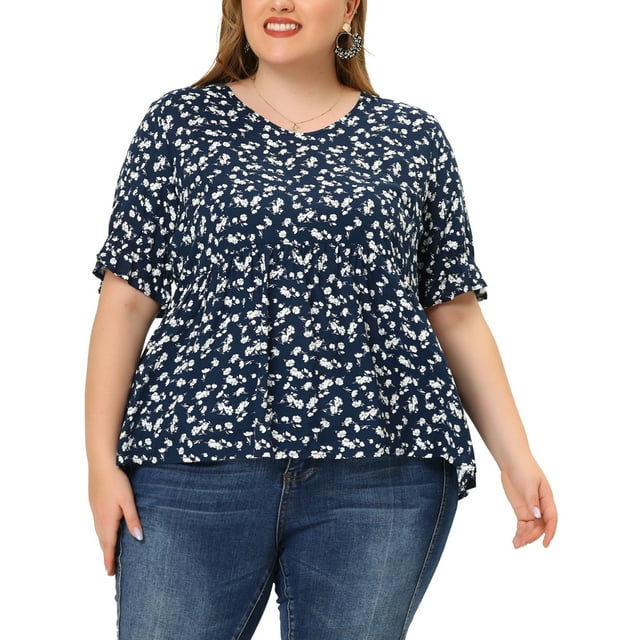 Unique Bargains Women's Plus Size Ruffle Short Sleeve Tiered Babydoll Blouses - Walmart.com