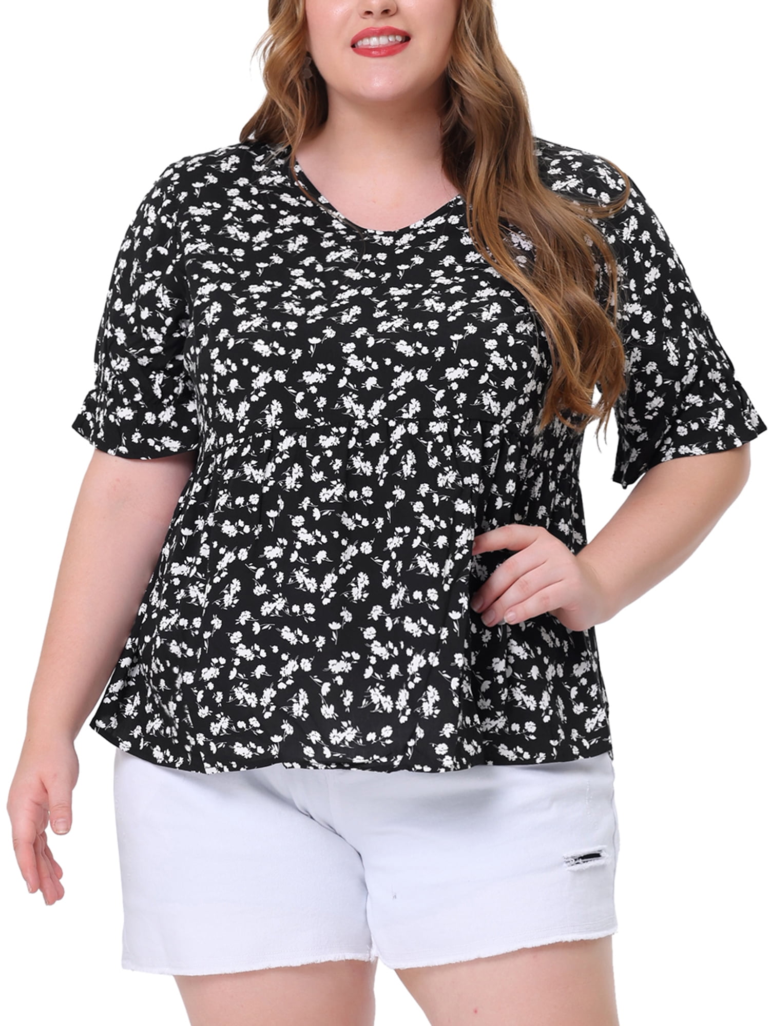 Unique Bargains Women's Plus Size Ruffle Short Sleeve Tiered Babydoll Blouses - Walmart.com