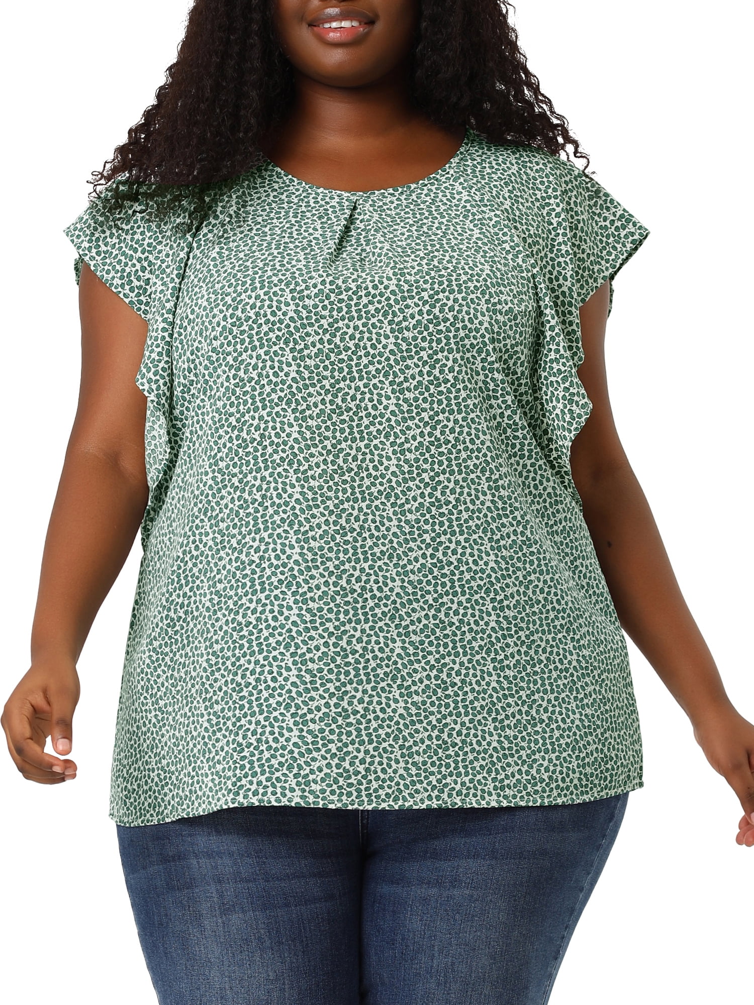 Unique Bargains Women's Plus Size Ruffle Sleeve Polka Dots Chiffon ...