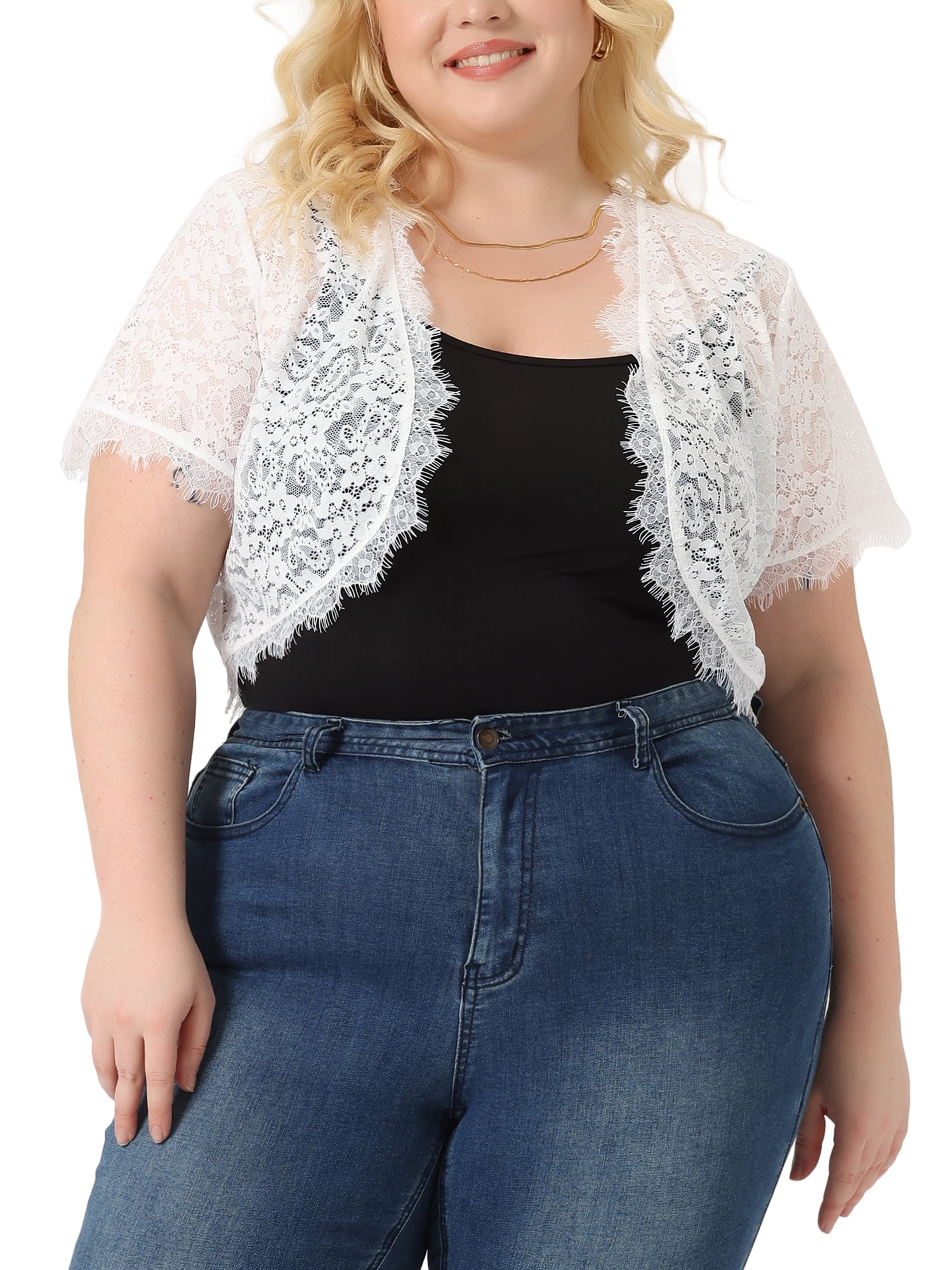 Unique Bargains Women's Plus Size Sheer Shrug Cardigan Floral Lace ...