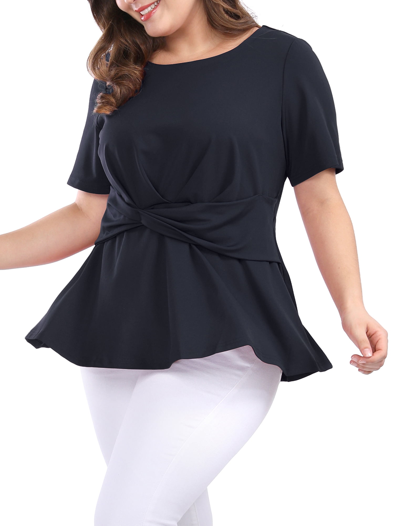 Unique Bargains Women's Plus Size Short Sleeve Solid Outfits Fashion ...