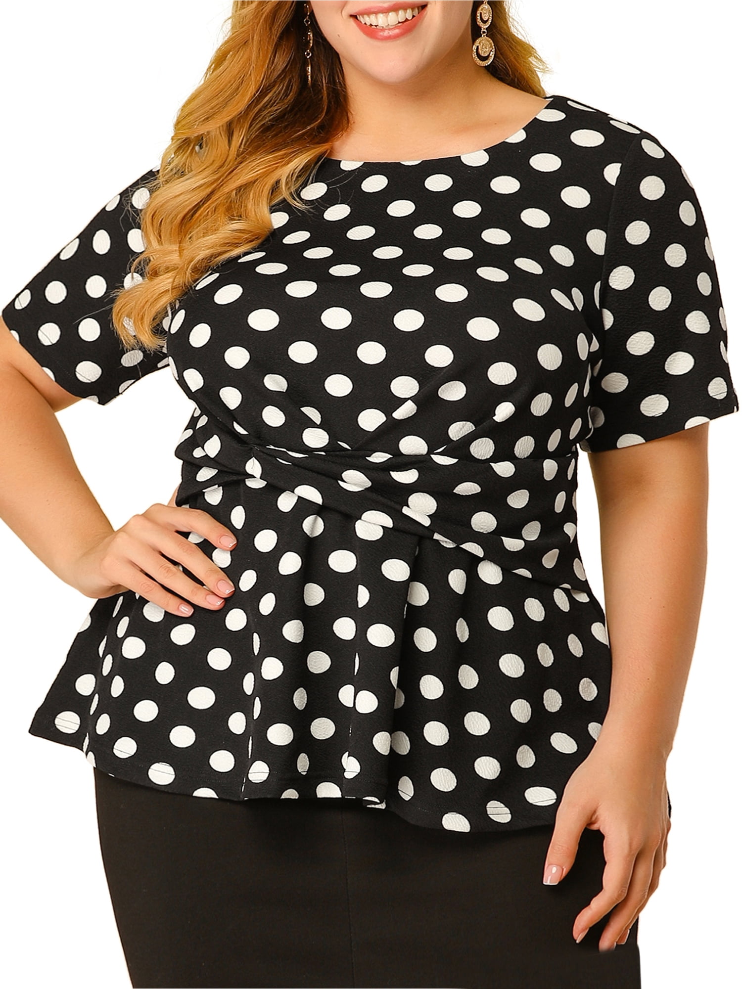 Unique Bargains Women's Plus Size Short Sleeve Solid Outfits Fashion ...