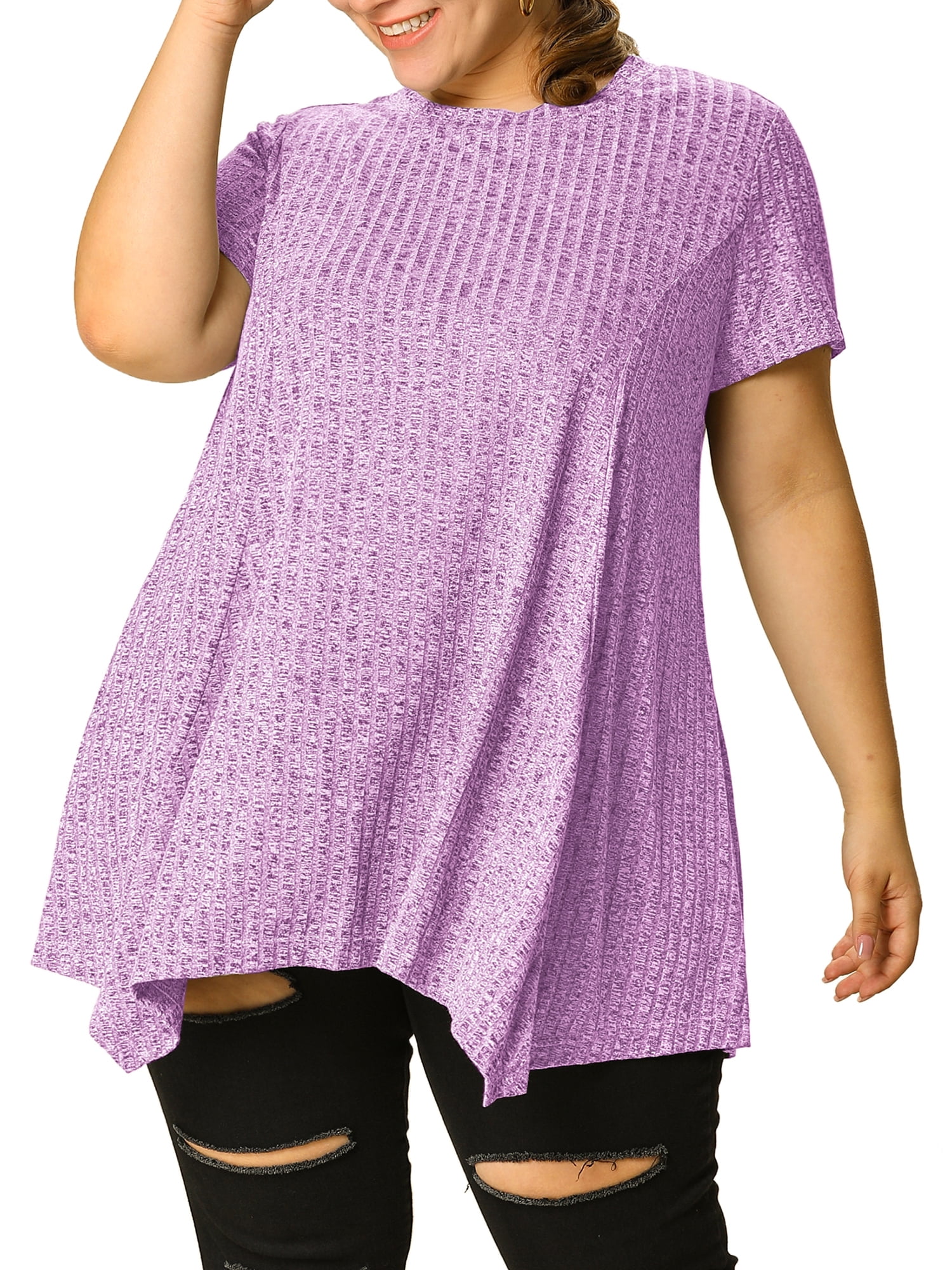 Unique Bargains Women's Plus Size Short Sleeve Tunic Handkerchief Hem ...