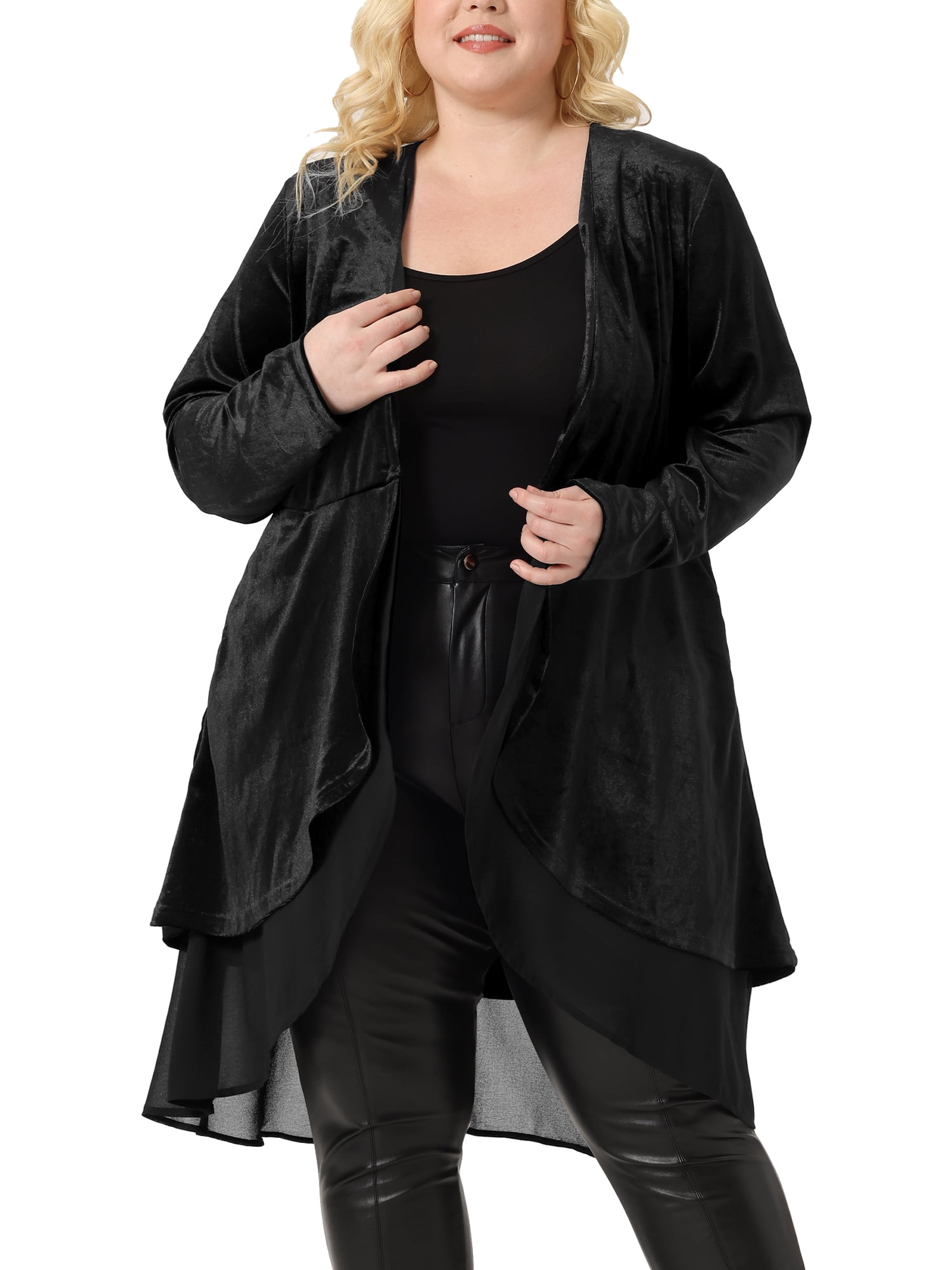 Unique Bargains Women's Plus Size Velvet Open Front Irregular Draped ...