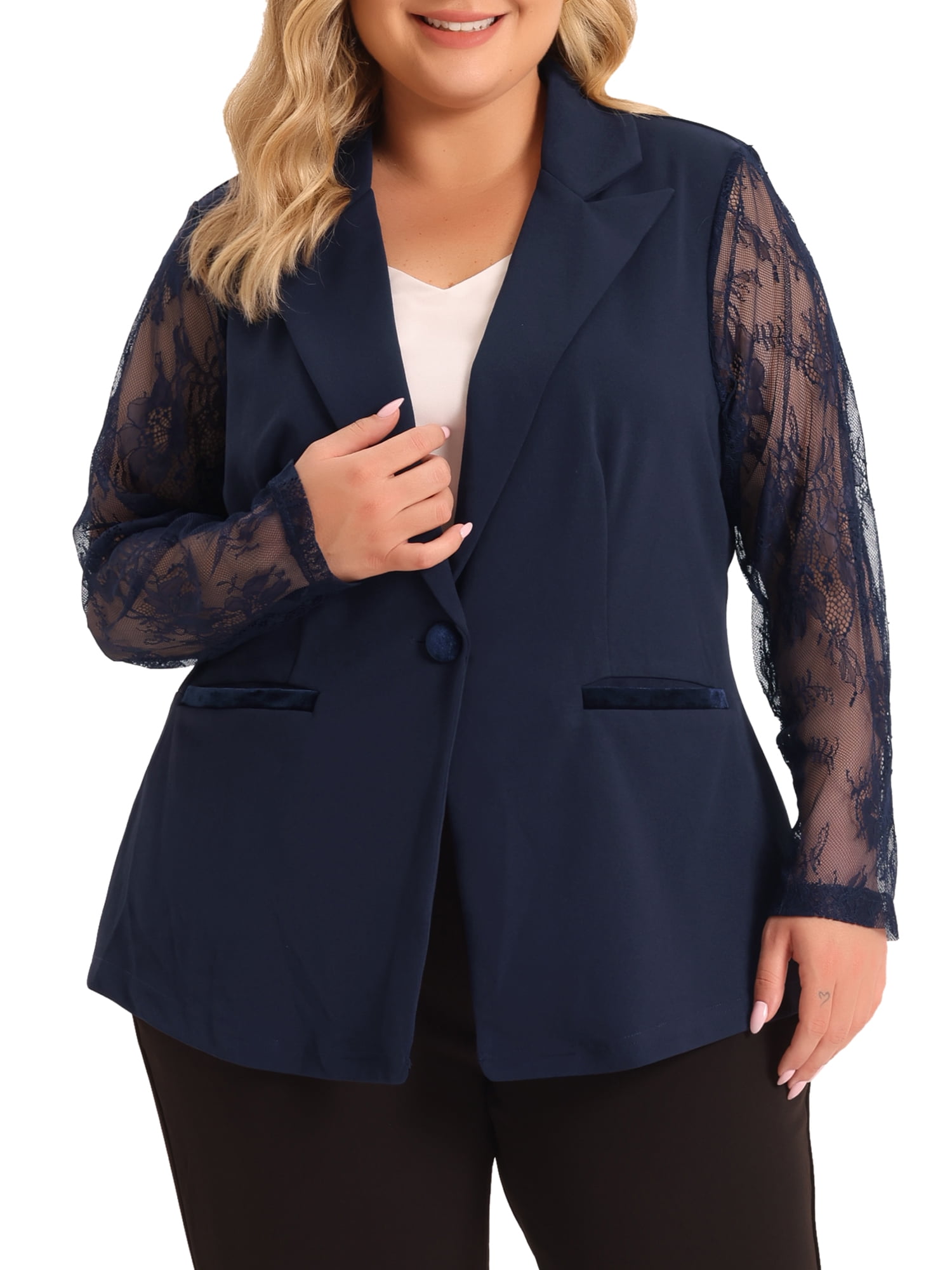 Free Shipping! Unique Bargains Women's Plus Size Black Lace Blazer ...