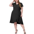 Unique Bargains Womens Plus V Neck Short Sleeve Elastic Waist Chic