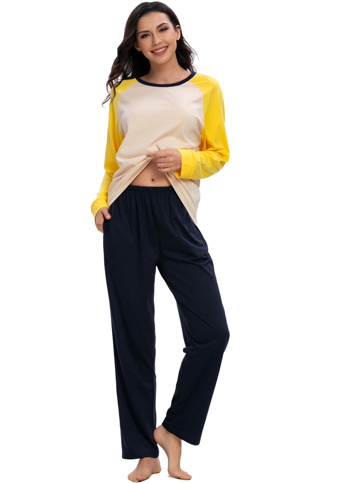 Unique Bargains Women's Round Neck Nightwear with Pants Loungewear ...