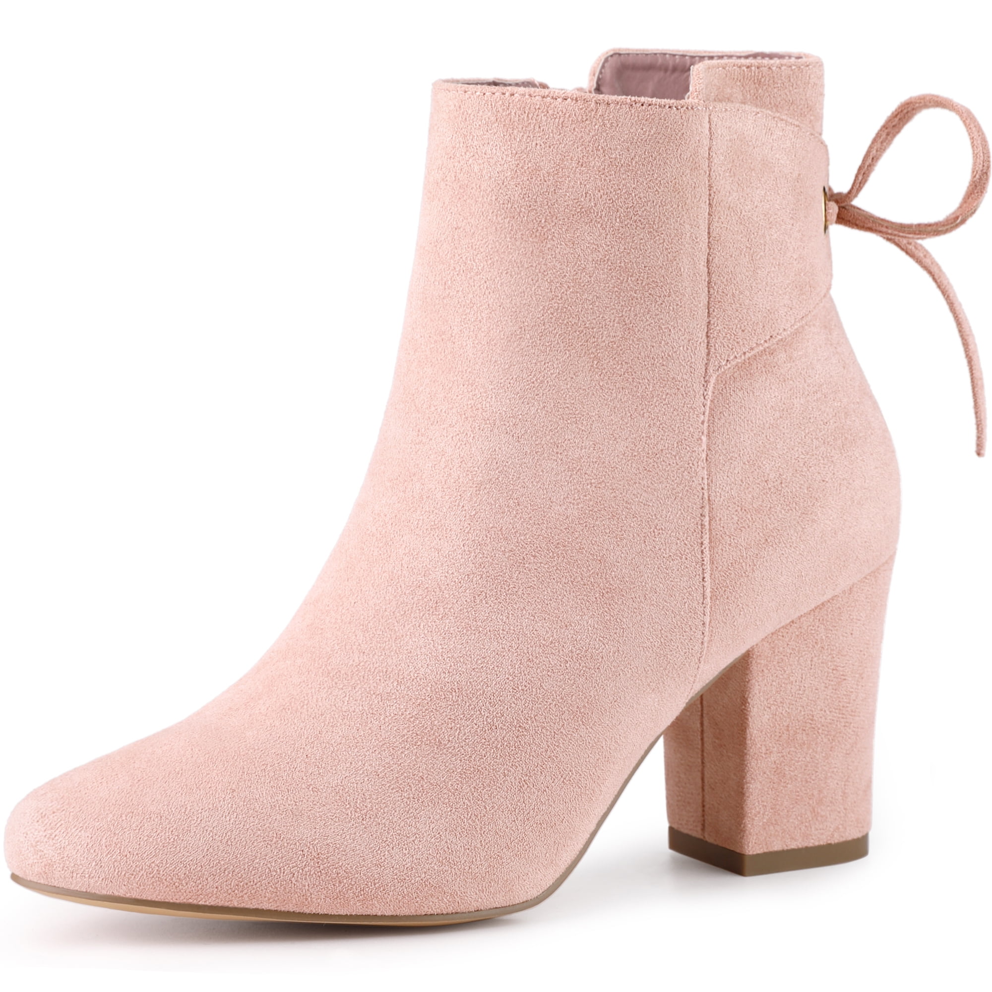 Unique Bargains Women's Round Toe Chunky Heel Ankle Booties Dust Pink 7 ...