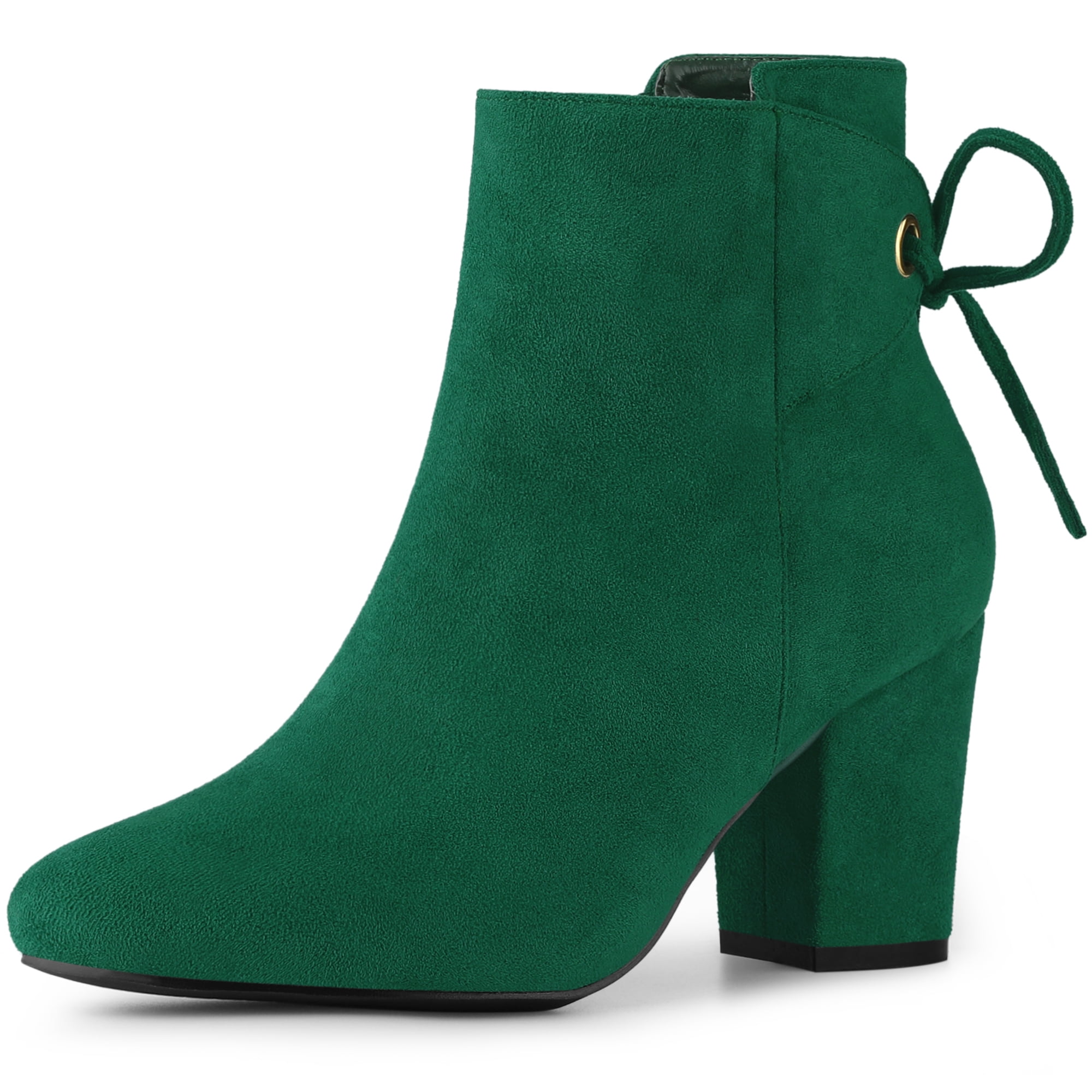 Unique Bargains Women's Round Toe Chunky Heel Ankle Booties Emerald ...