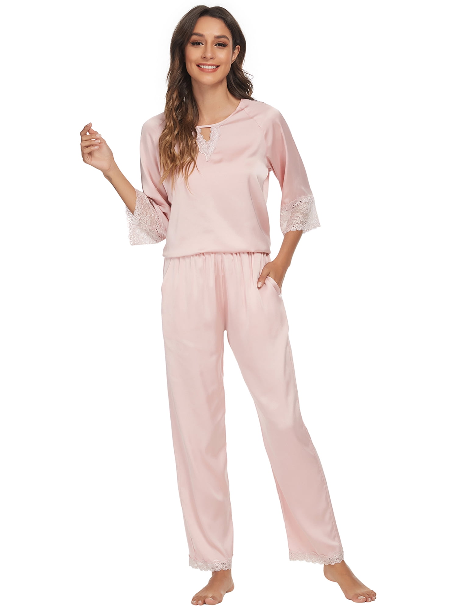 Unique Bargains Women's Satin Lounge with Pants Nightwear Pajama ...