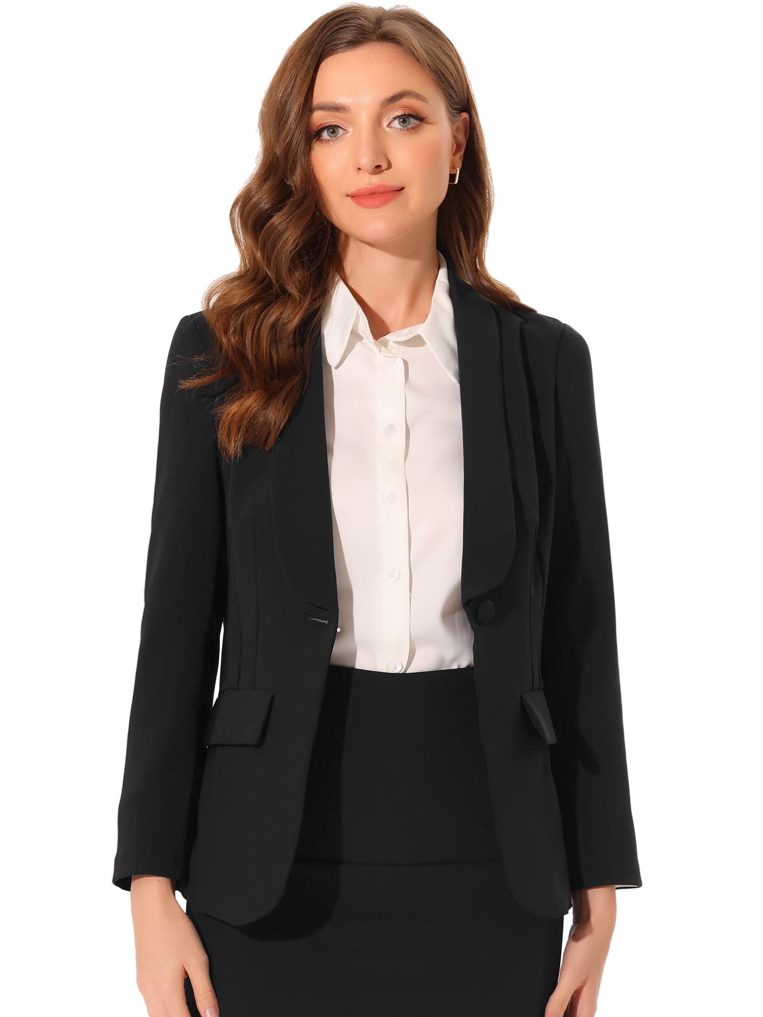 Unique Bargains Women's Open Front Shawl Lapel Long Sleeve Office ...