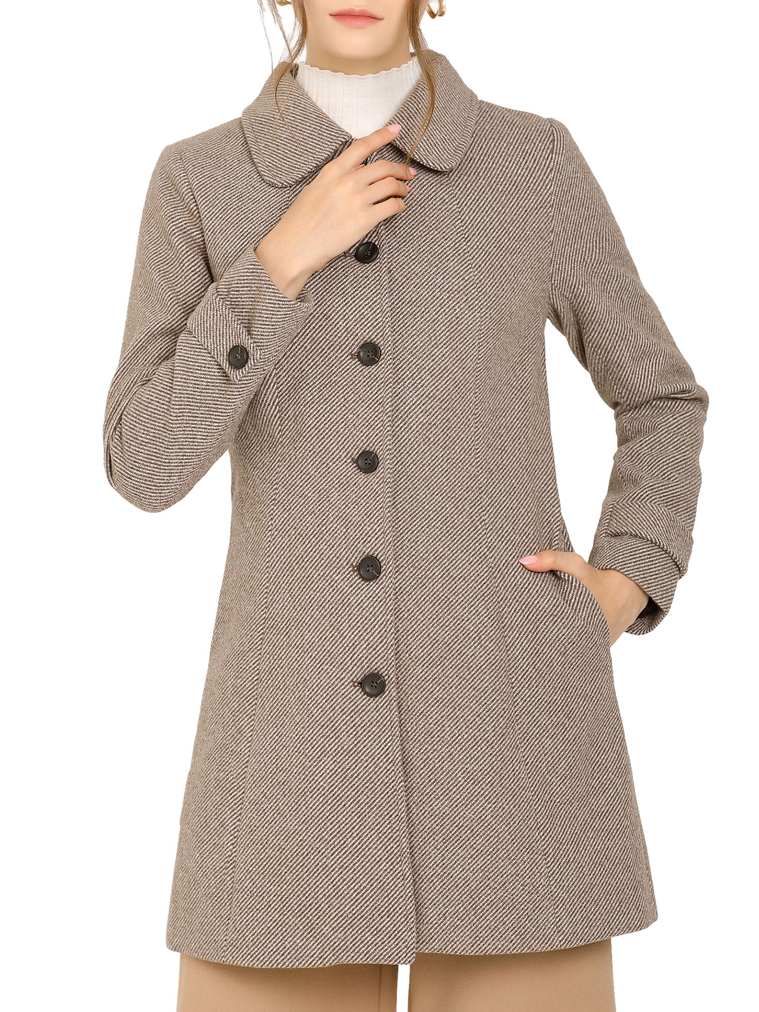 Unique Bargains Women's Single Breasted Peter Pan Collar Winter ...