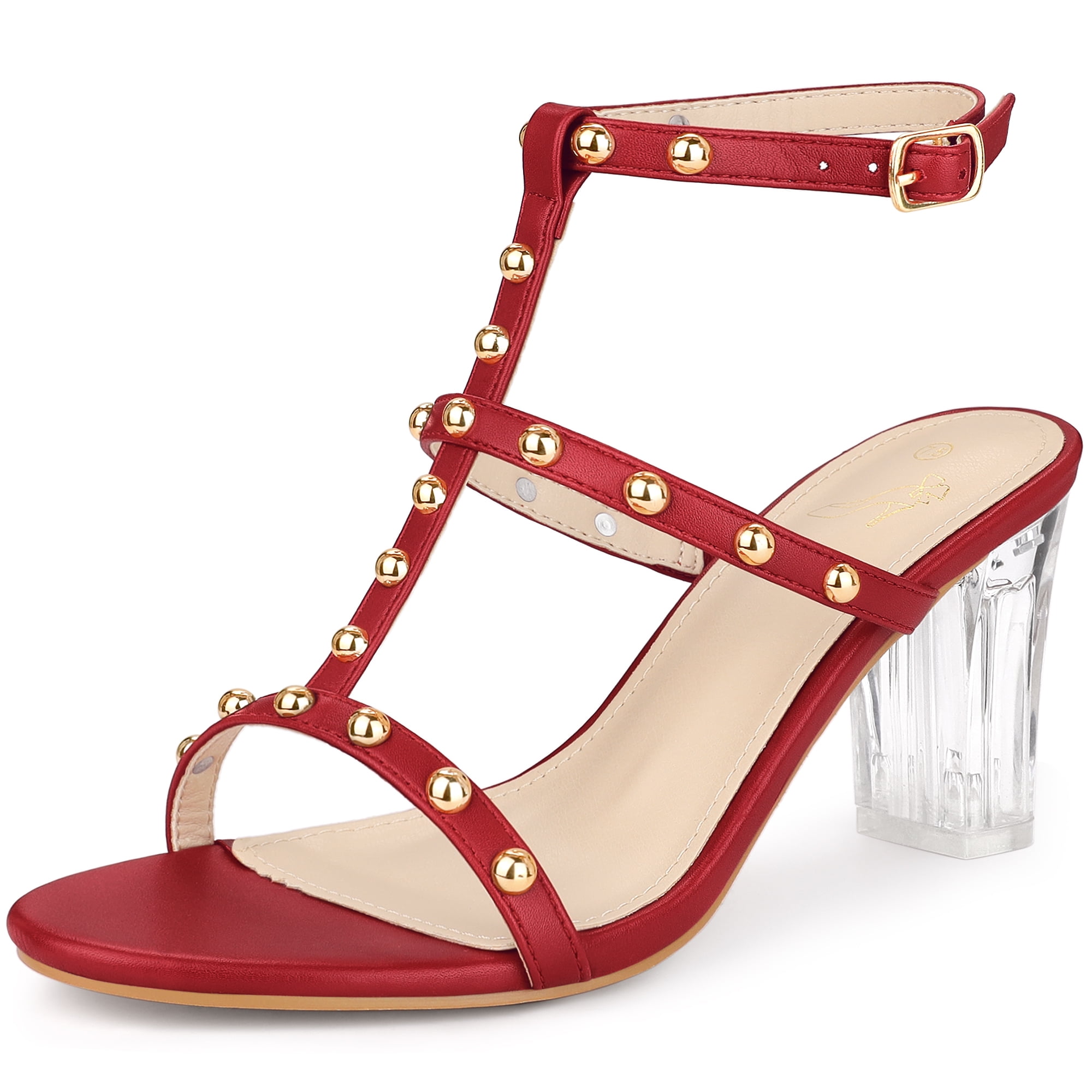 Unique Bargains Women's Slingback Heel Chunky Clear Heels Sandals ...