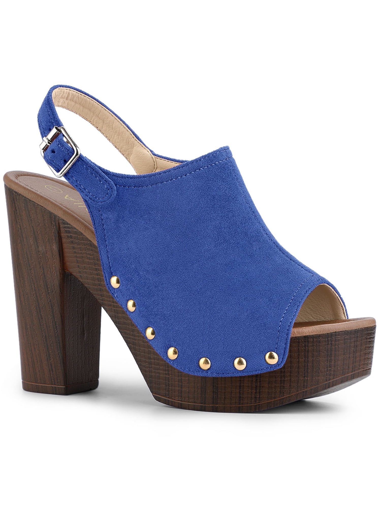 DARING DIVA Women's Slingback Platform Chunky Heel Sandals Blue US 8/UK ...