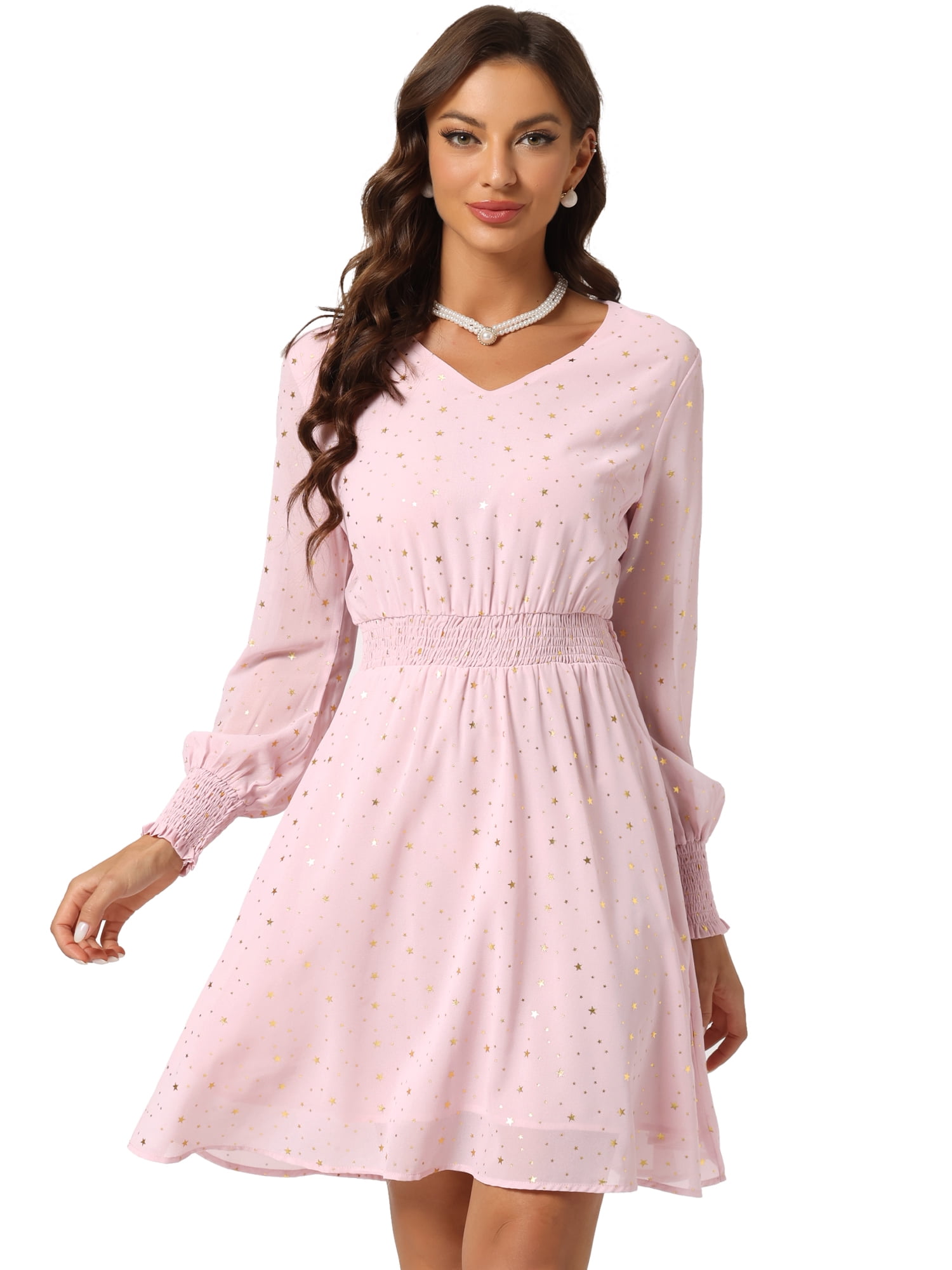 Unique Bargains women's Star Dress - Chiffon Long Sleeve - Walmart.com