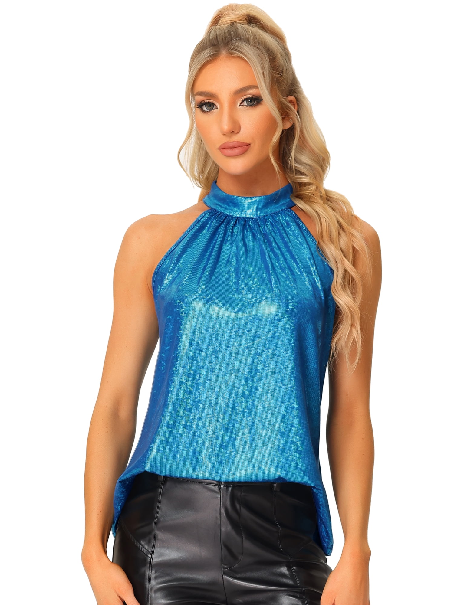 Unique Bargains Women's Sparkle Halter Cocktail Vest Shirt Tank ...