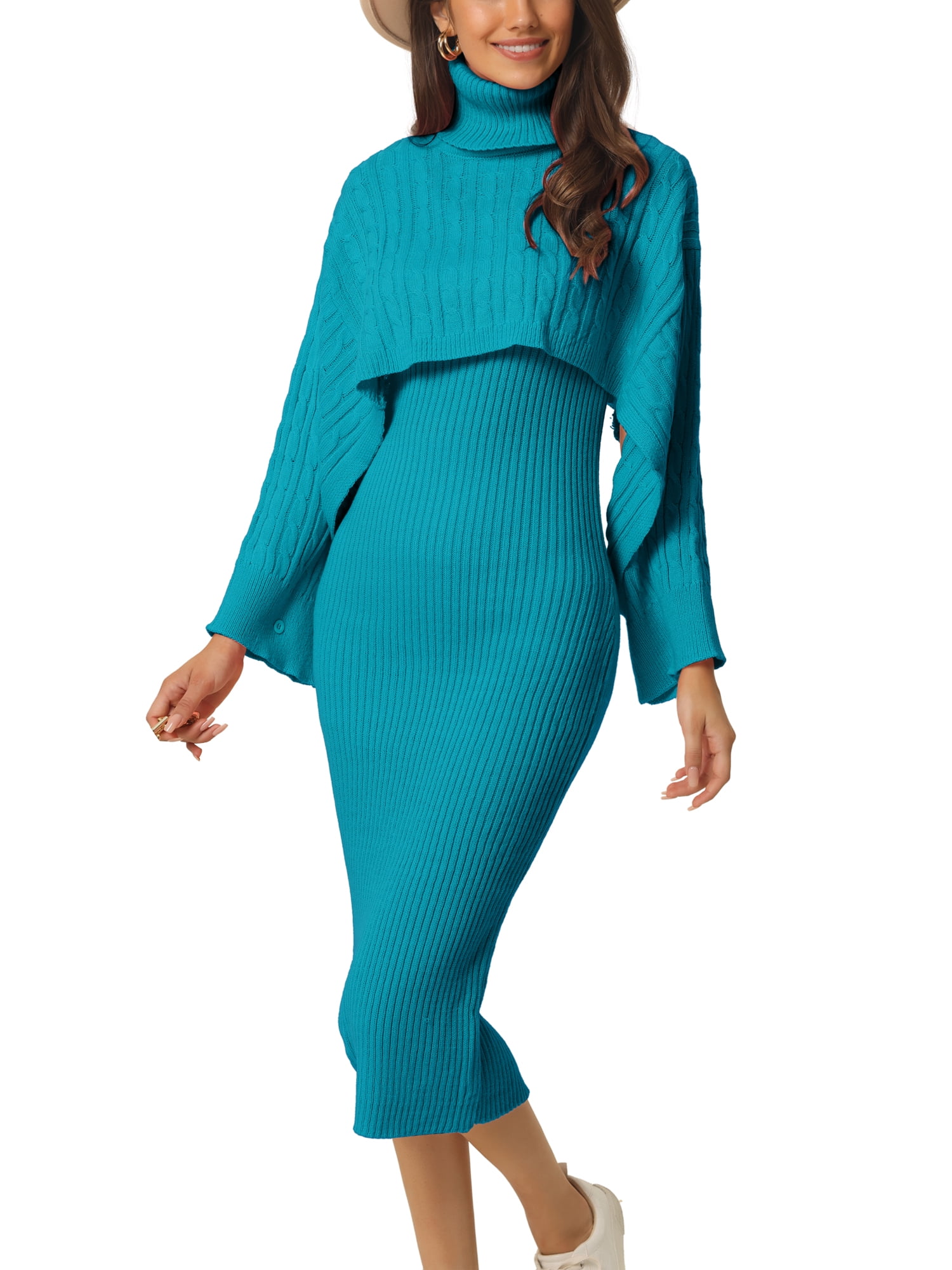 Unique Bargains Women's Two Piece Outfits Knitted Turtleneck Tank ...