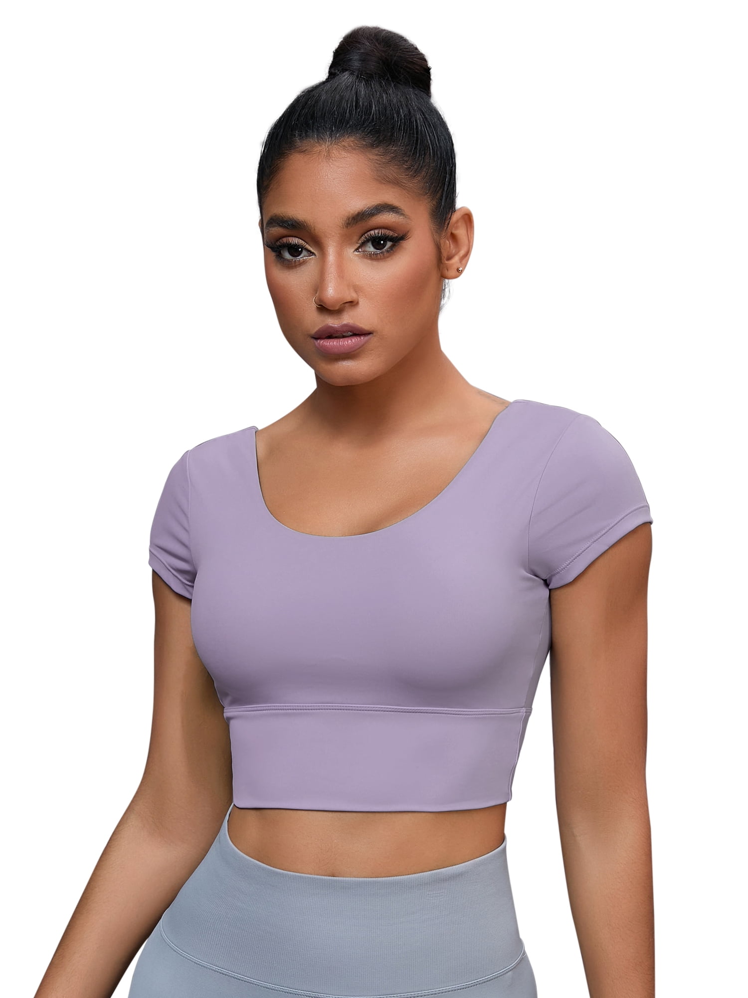 Unique Bargains Women's U Neck Short Sleeve T Shirt Workout Top With ...