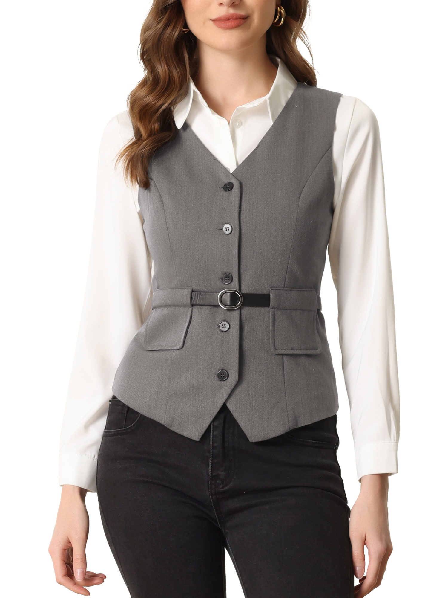Allegra K Womens' Business Formal Button Front Closure V Neck Vest with ...
