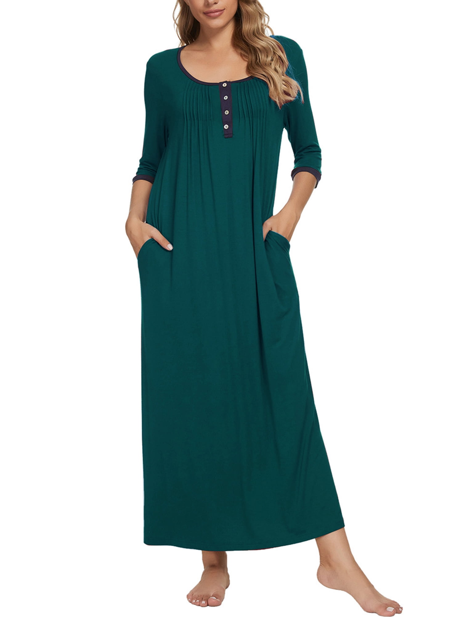 Unique Bargains Womens Sleepwear Lounge Dress with Pockets Nightshirt ...