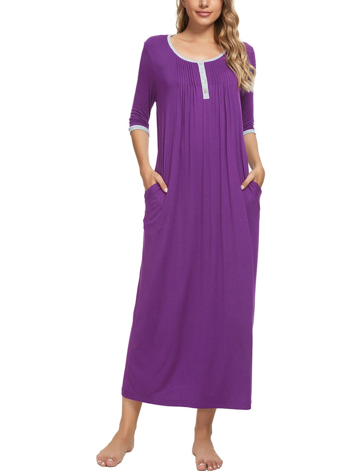 Unique Bargains Womens Sleepwear Lounge Dress with Pockets Nightshirt ...