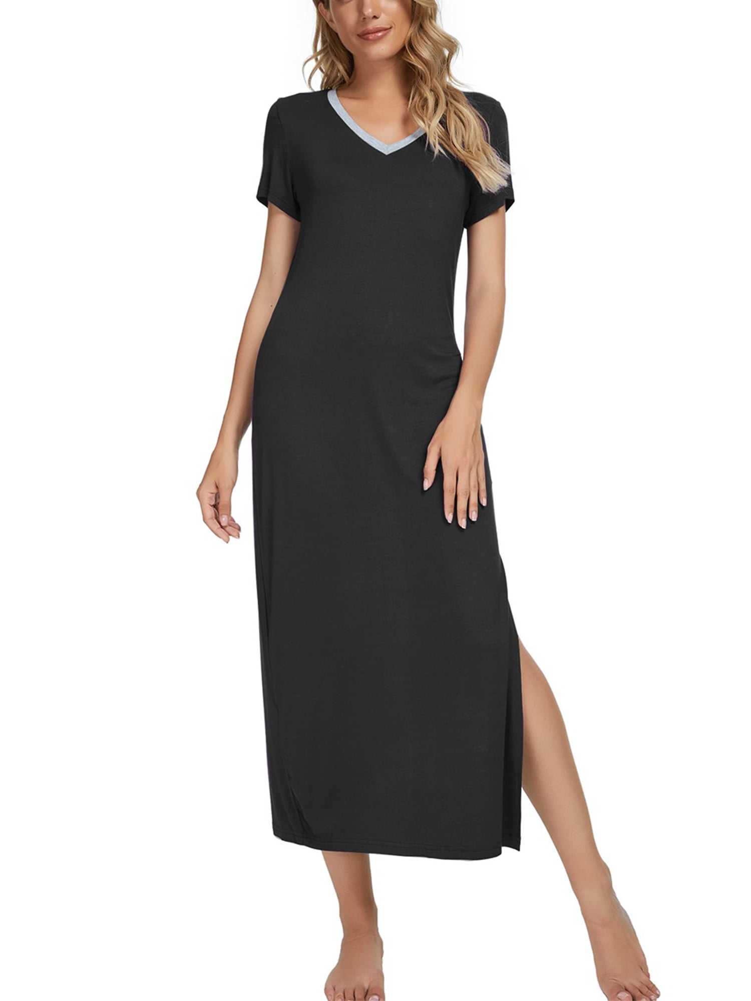 Unique Bargains Womens Sleepwear with Side Slit Nightshirt Lounge ...