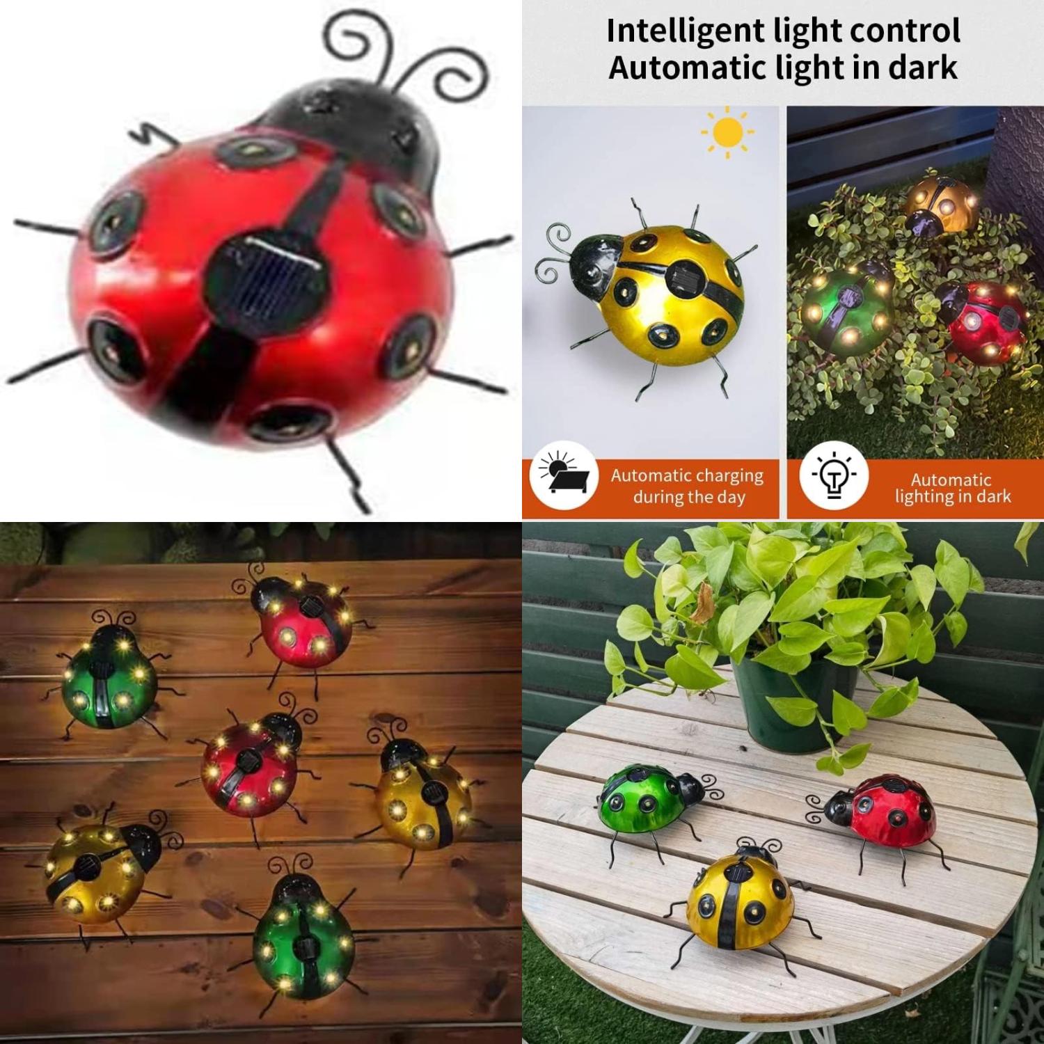 Unique Beautiful Waterproof Metal Solar Ladybug Garden Decoration LED ...